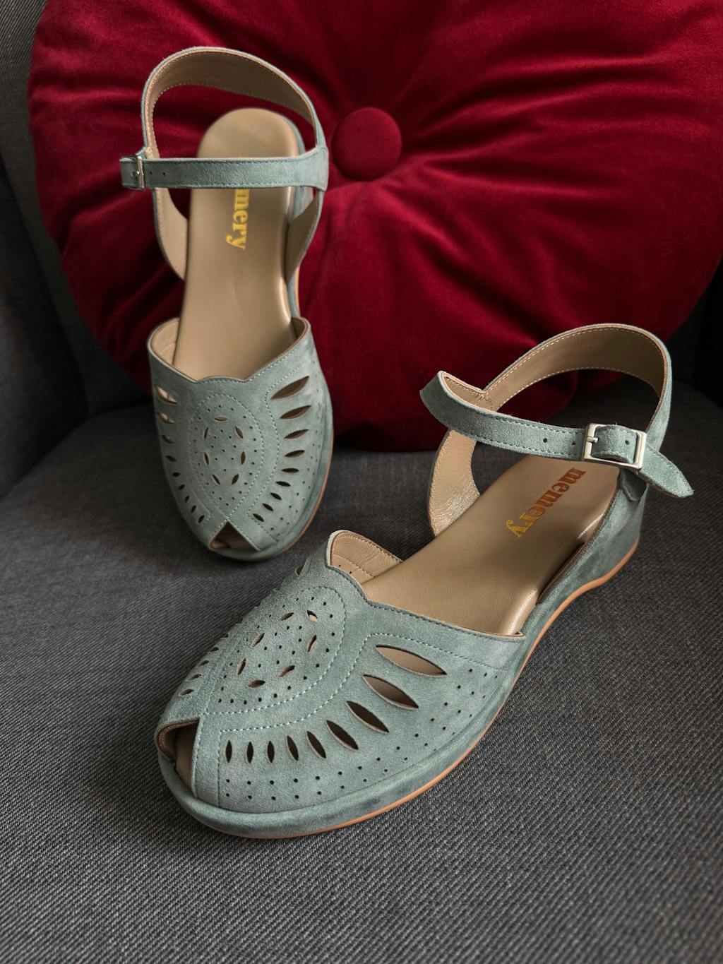 1940s / 50s suede wedge sandals - Lavender - Ella – memery