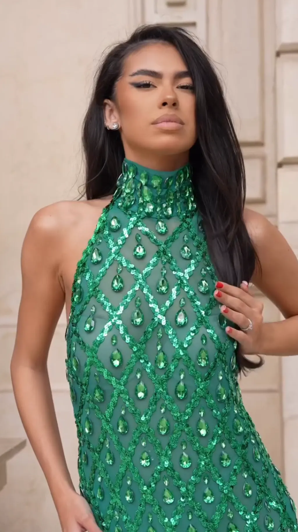 Liora Sequin Crystal Maxi Dress In Green – Mew Mews