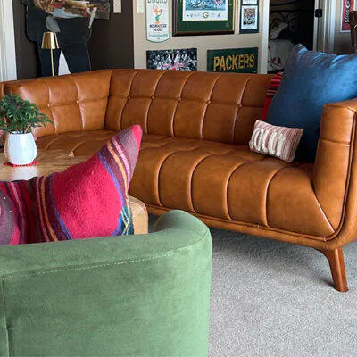 Kano Leather Sofa 84" - Cognac Leather | MidinMod | Houston TX