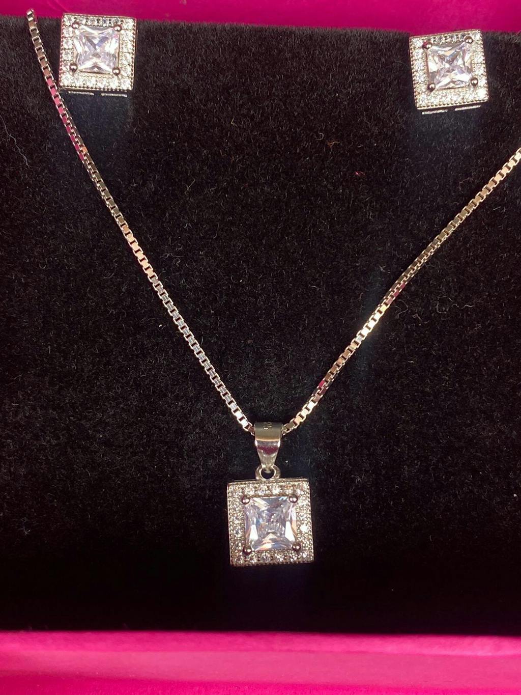 Pure 925 Silver Square Necklace Set with Chain and Earring – misshighness