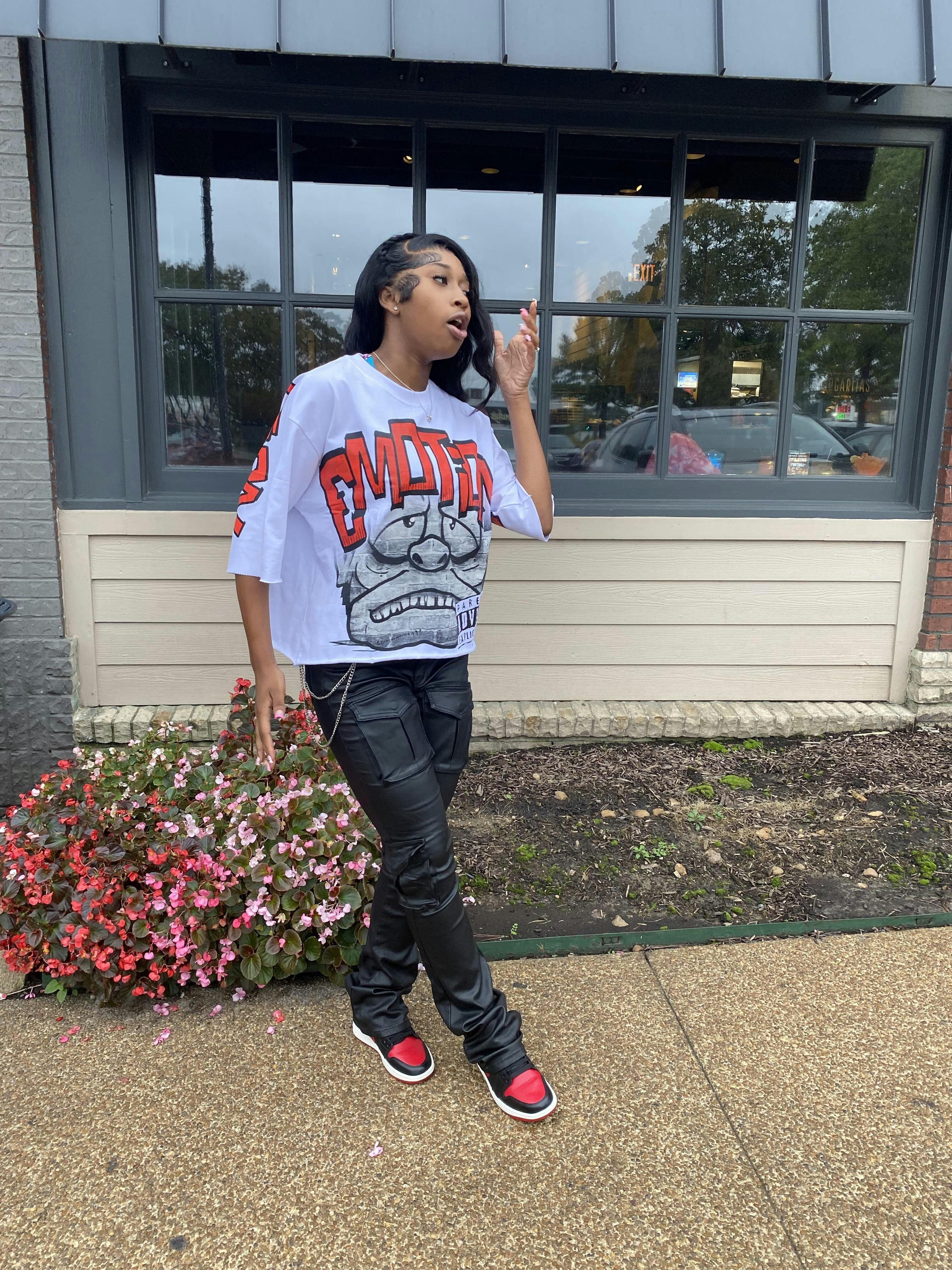 White “Monster” Cropped Tee – Mixed Emotion