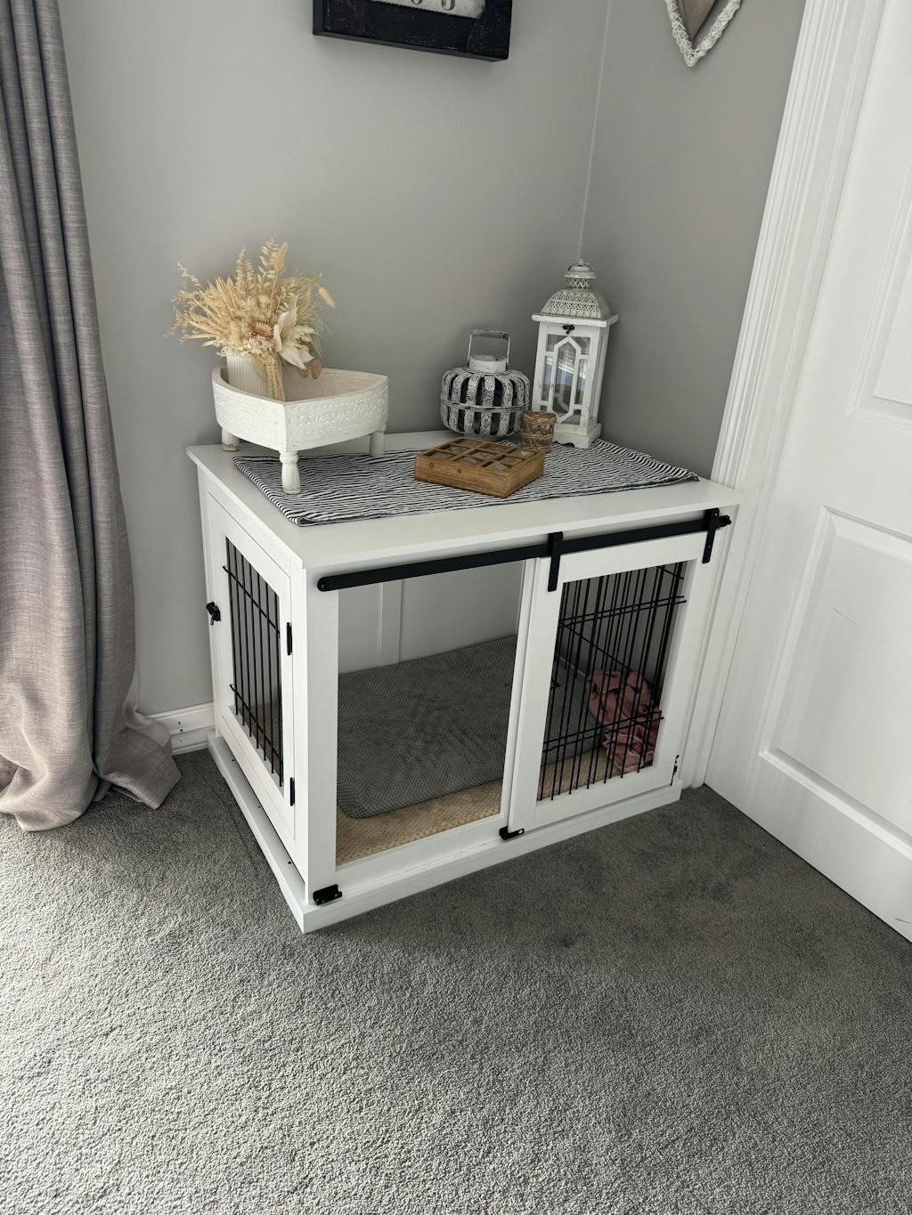 Sliding Door Wooden Dog Crate, White - Modern Pets