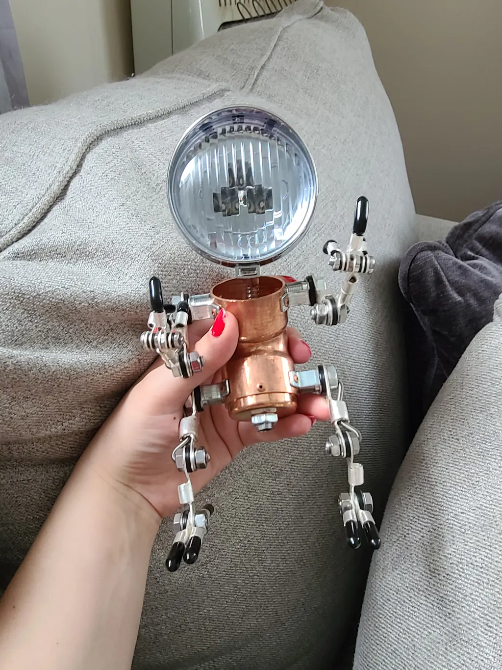 Industrial Style Table Lamp Man Figure 3D Steampunk Handmade Metal Mod