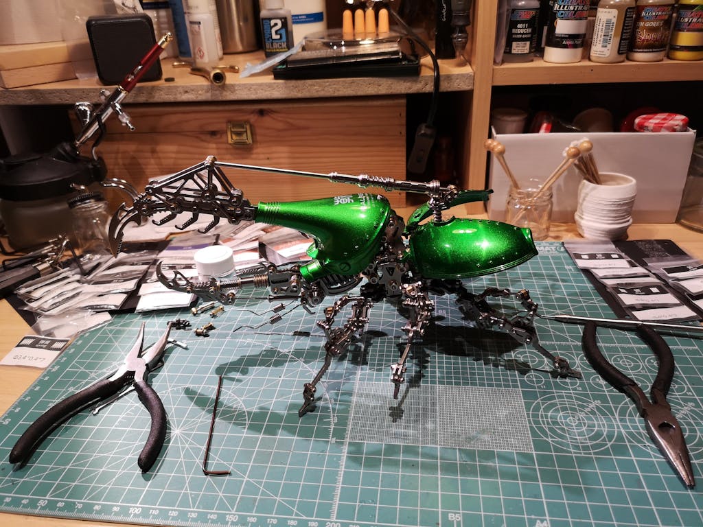 Large Dynastes Hercules Beetle with Long Horn 3D Metal Model Kits Asse