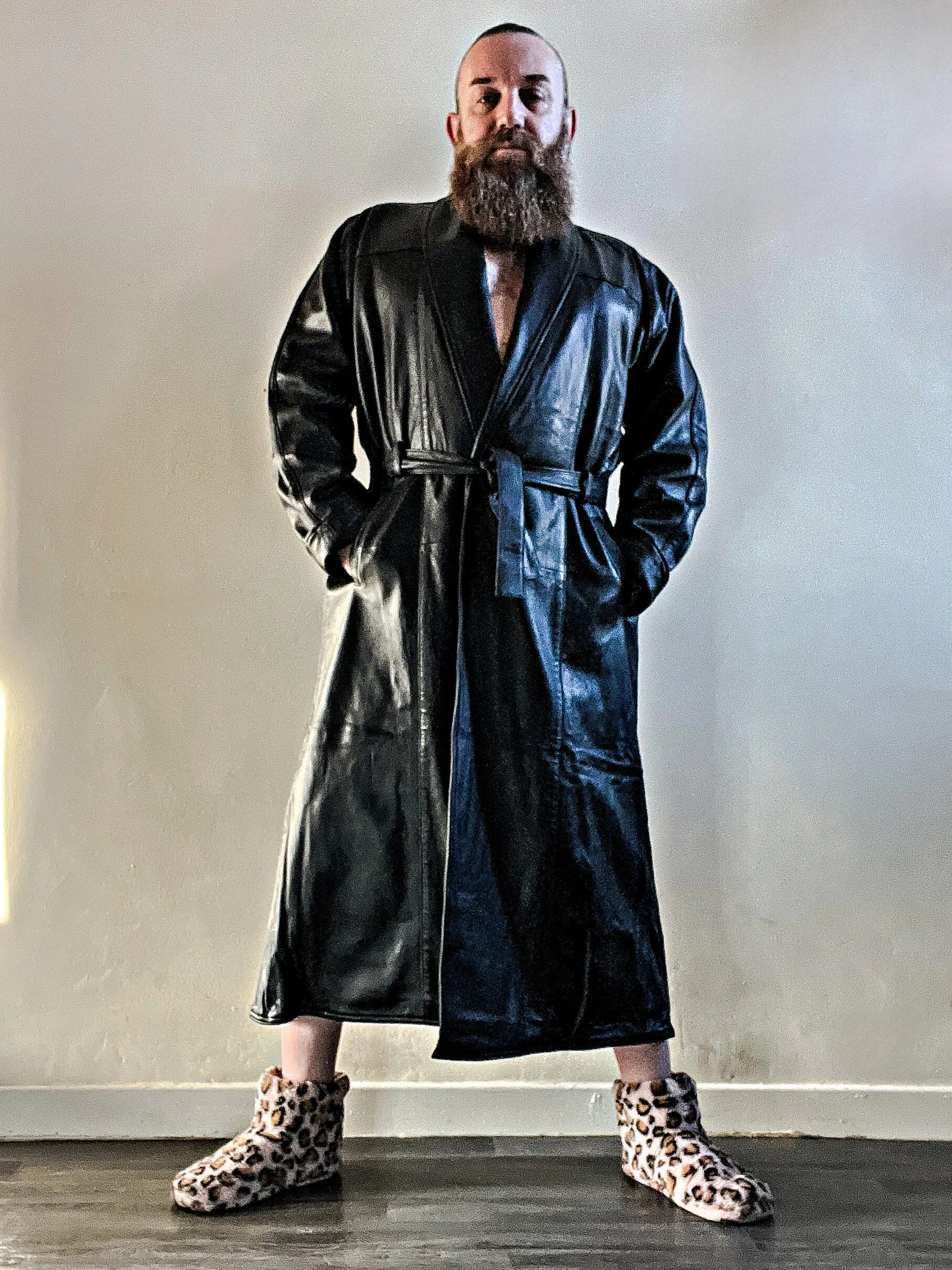 Black Leather Bathrobe by MR. Riegillio