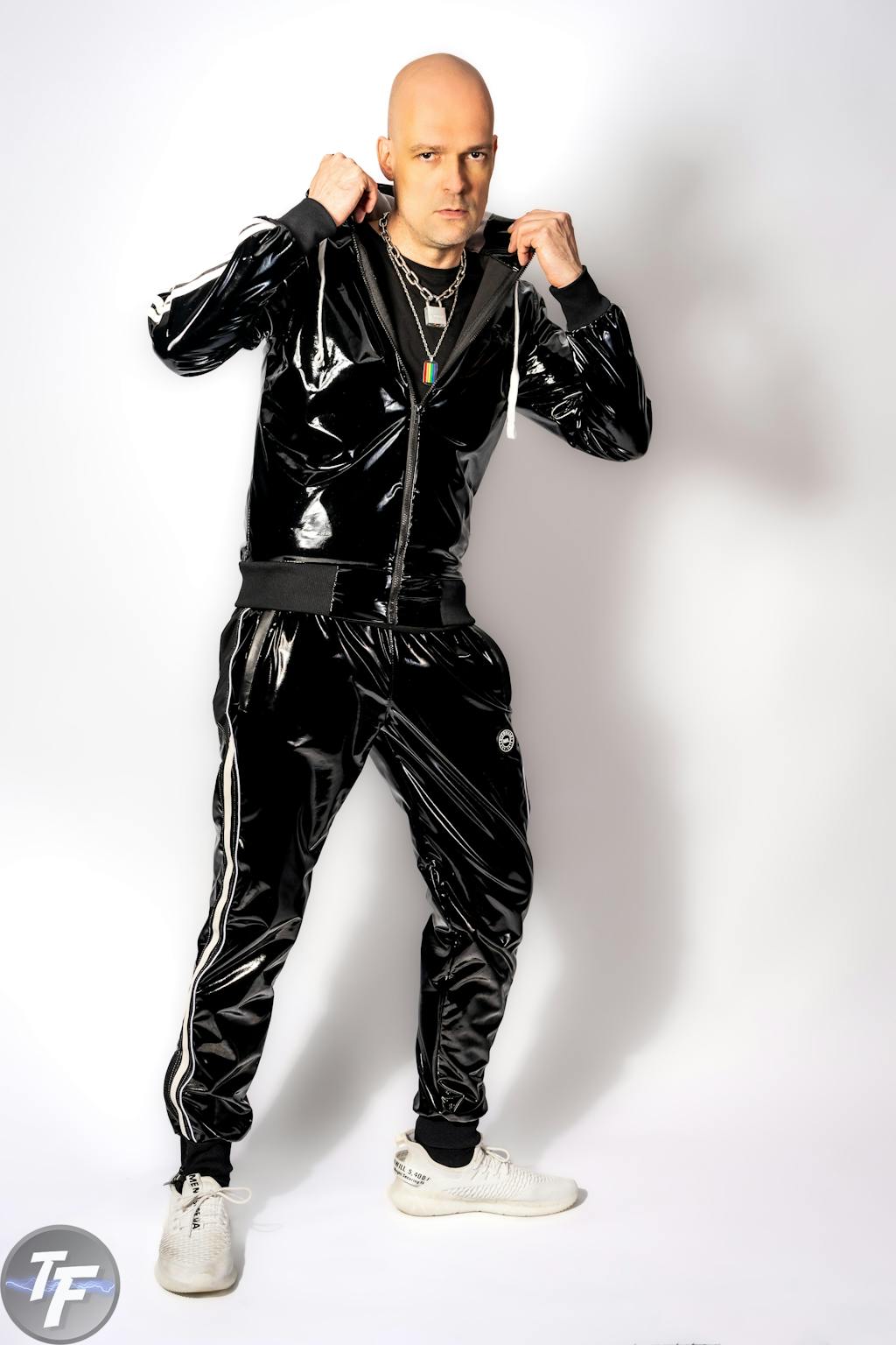 PVC 24 Tracksuit Pants - Black with White Piping by MR. Riegillio