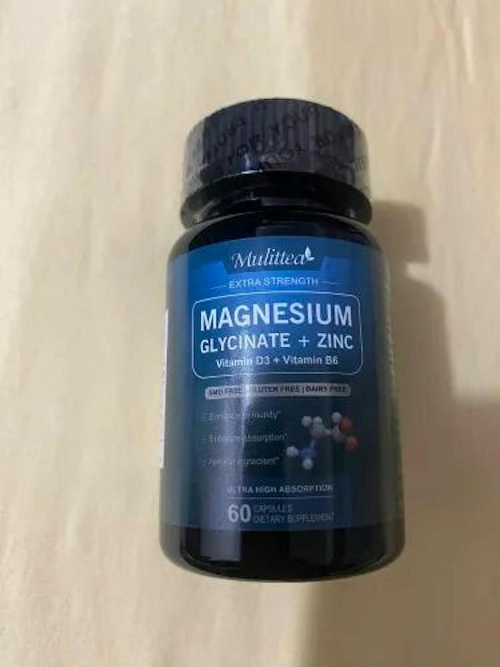 Mulittea Magnesium Glycinate 500mg Capsules with Zinc Vitamin D3 & B6