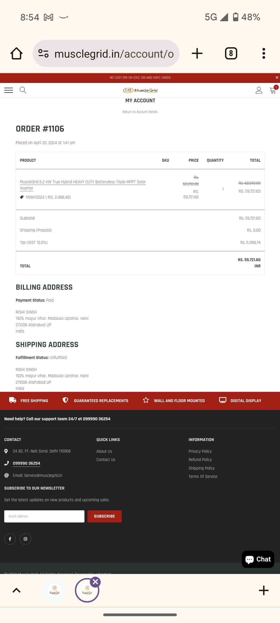 MuscleGrid 6.2 KW True Hybrid HEAVY DUTY Batteryless Triple MPPT Solar