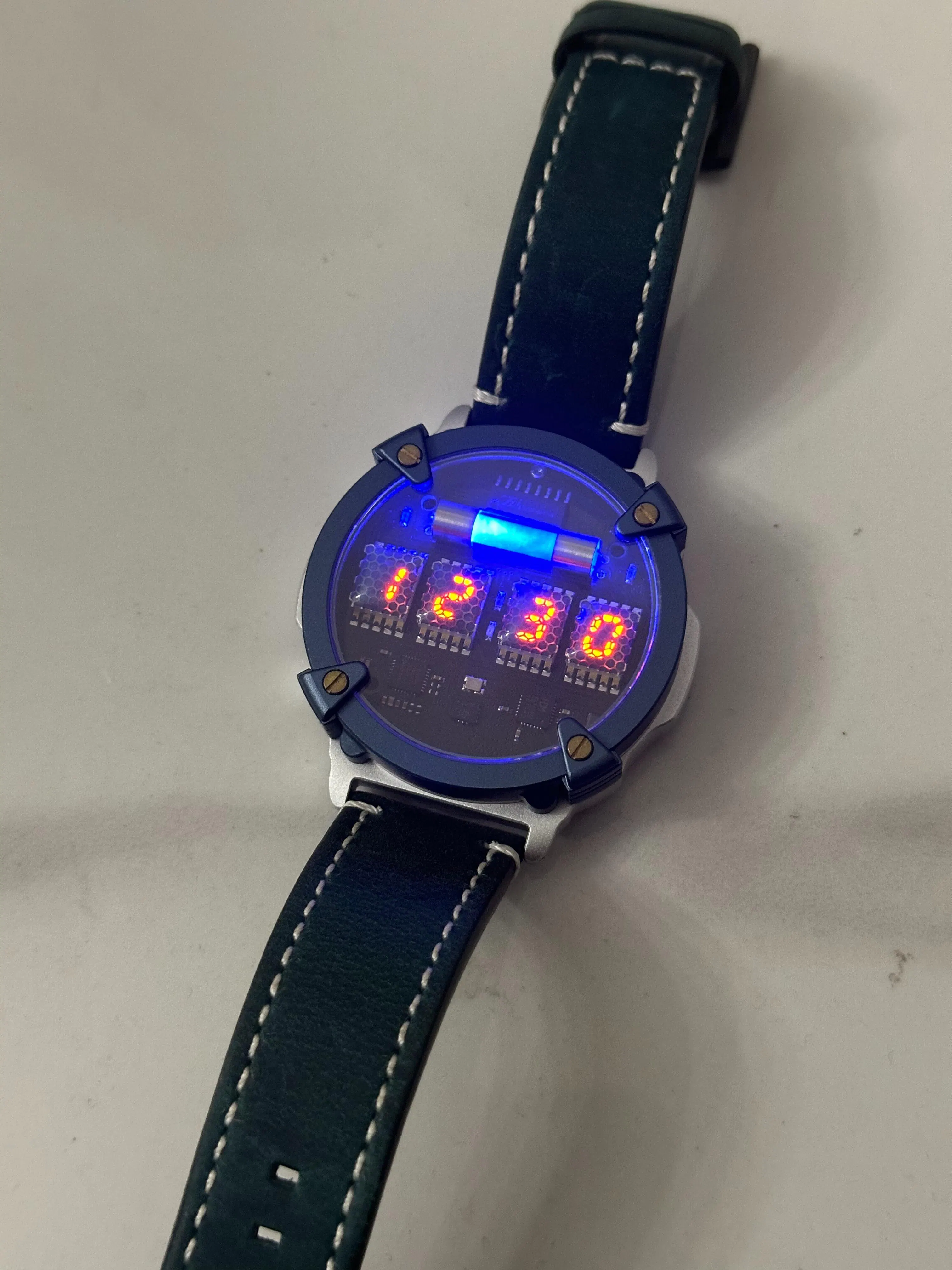 Nixie Tube Watch Ⅱ - Blue Gray -Handmade- Metro watch - MXGZS - Cyberpunk