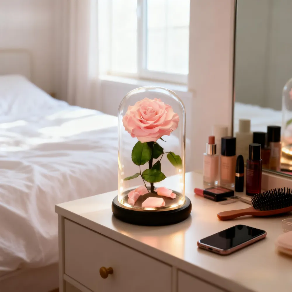 Black Forever Rose in Glass Dome with LED Lights - Romantic Gifts ...