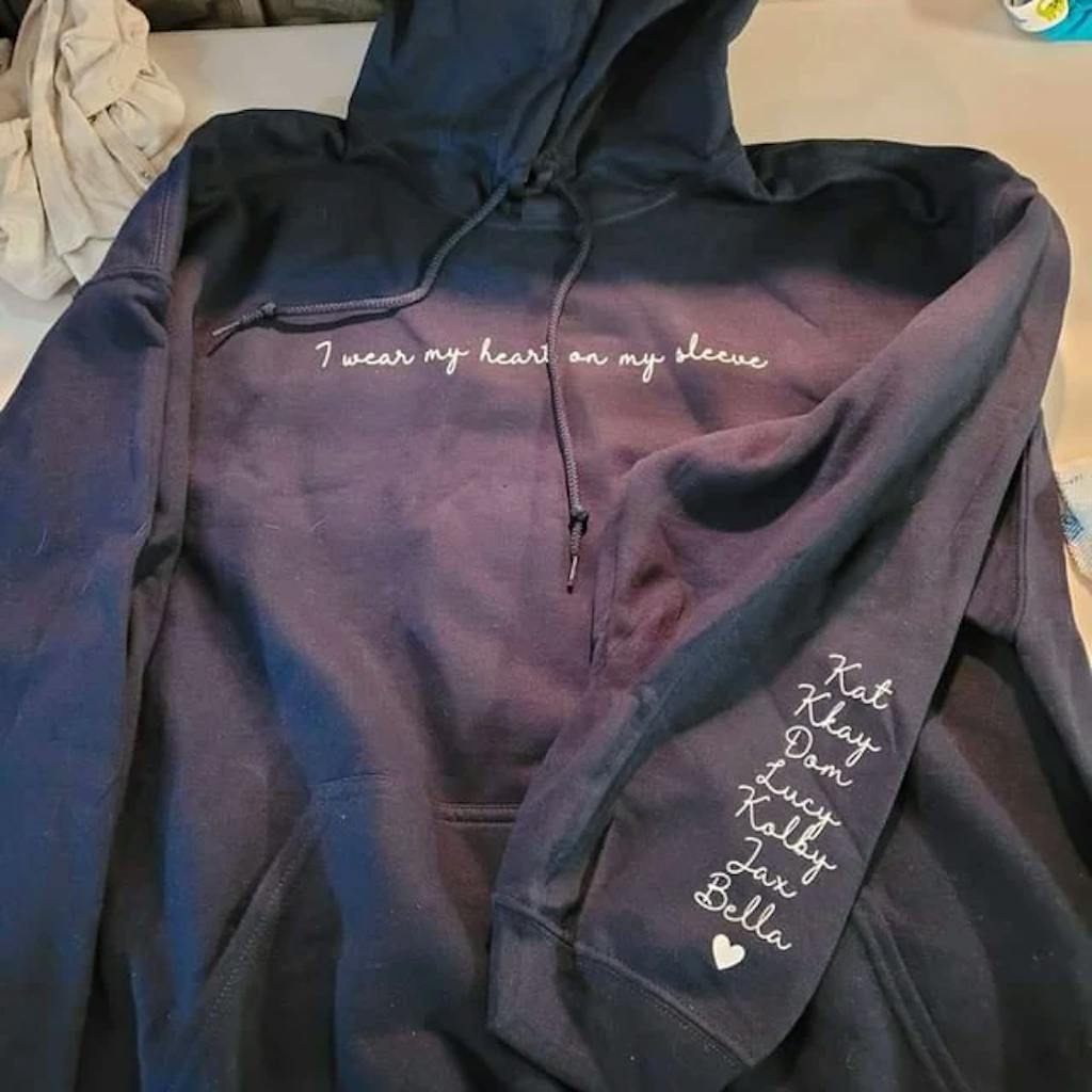 I Wear My Heart on My Sleeve, Custom Sweatshirt, with Custom Names ...