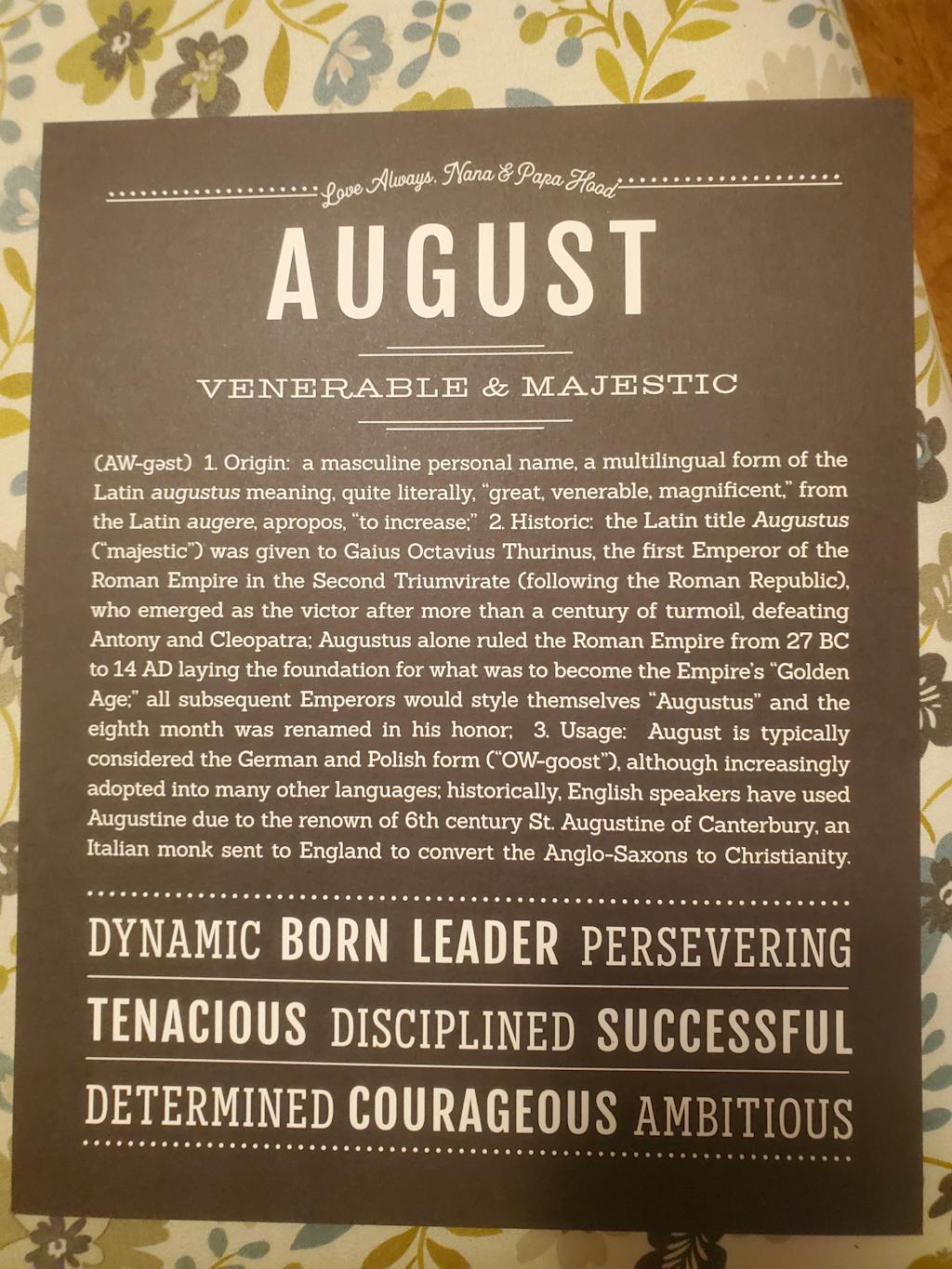 August (male) | Name Art Print