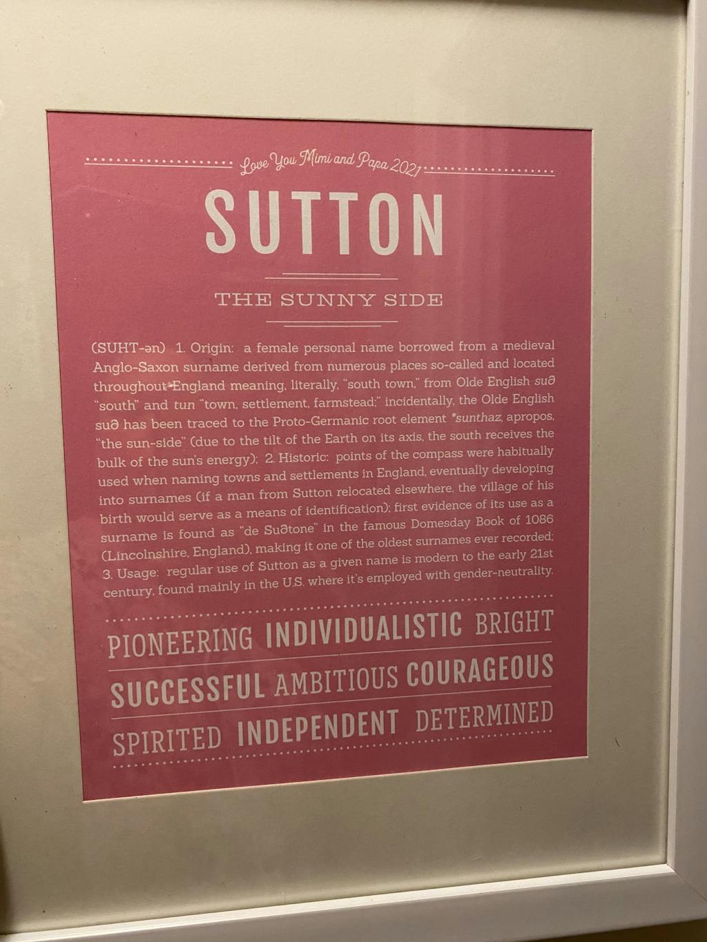 Sutton (female) | Name Art Print