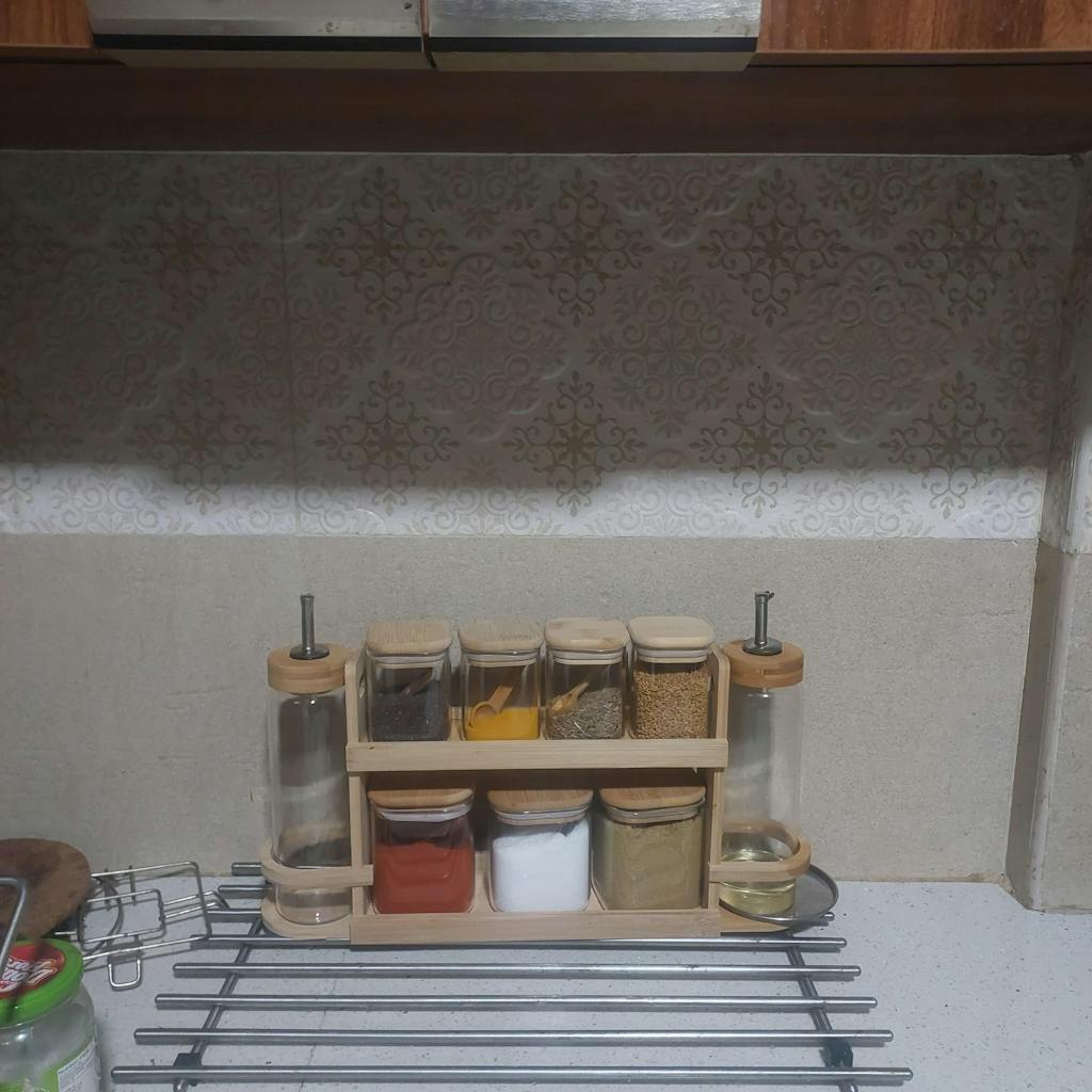 Kitchen Storage Rack With Spice Jars And Oil Dispensers Online ...
