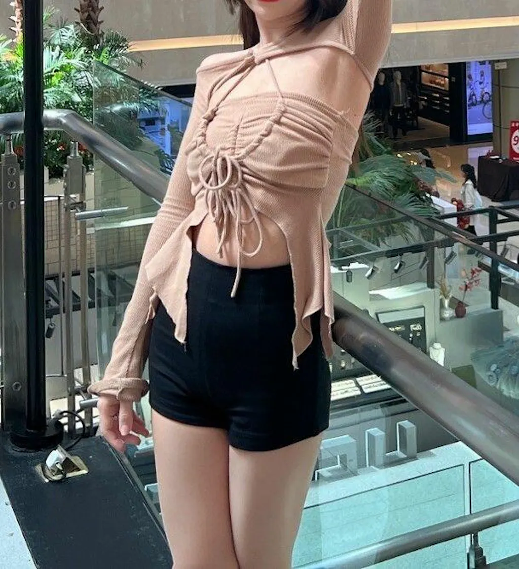 Off Shoulder Shrug Warmer and Ruched Halter Layered Crop Top