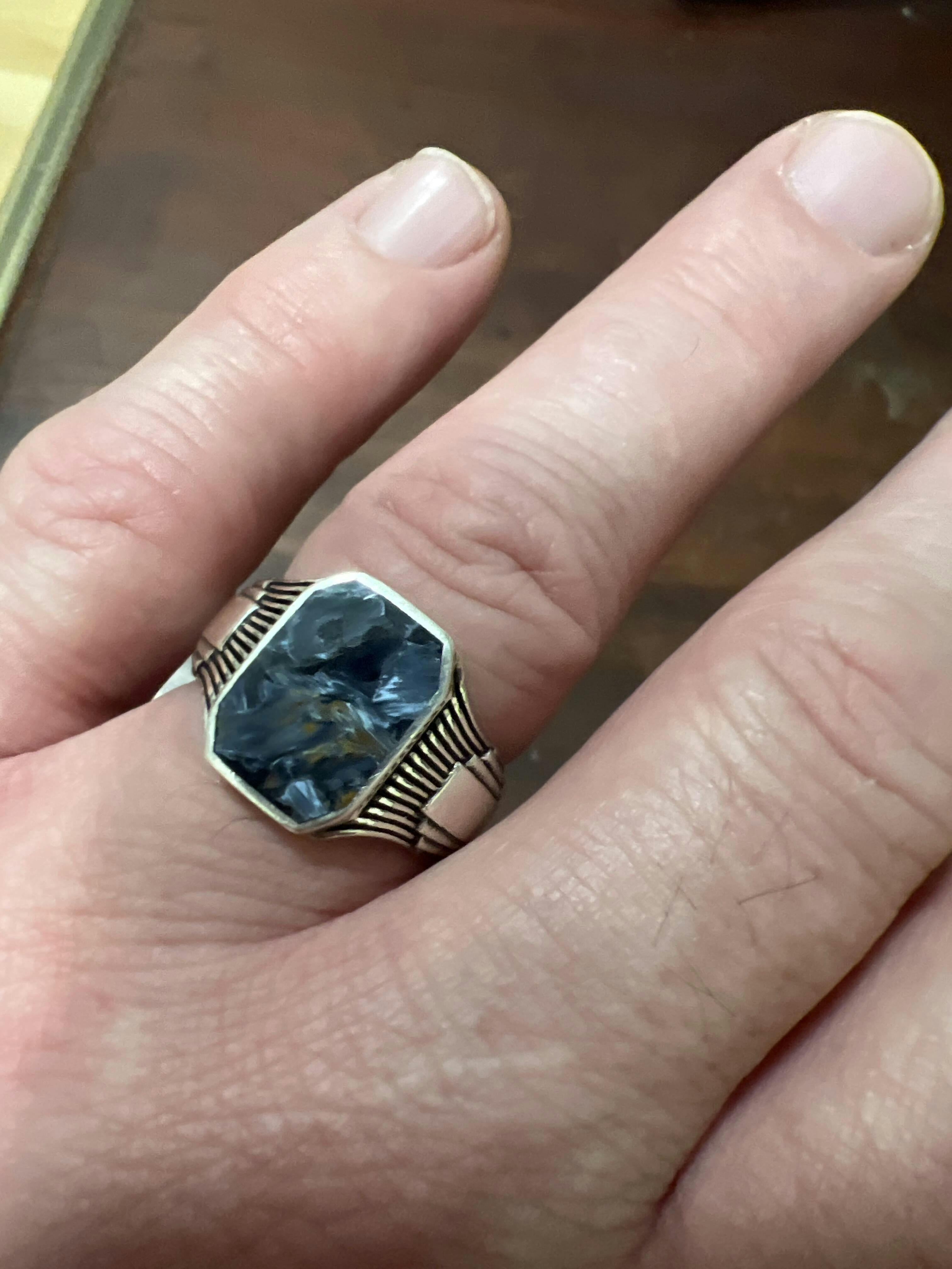 Blue Pietersite Stone Silver Signet Ring - Bariq | NineTwoFive