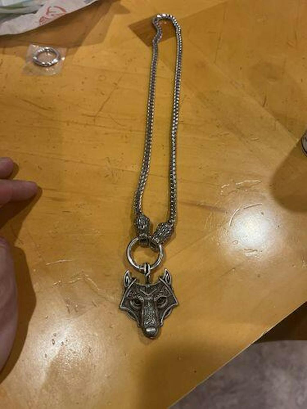 Stainless Steel Wolf Head Kings Chain With Mjolnir Bear Paw - Norse Spirit