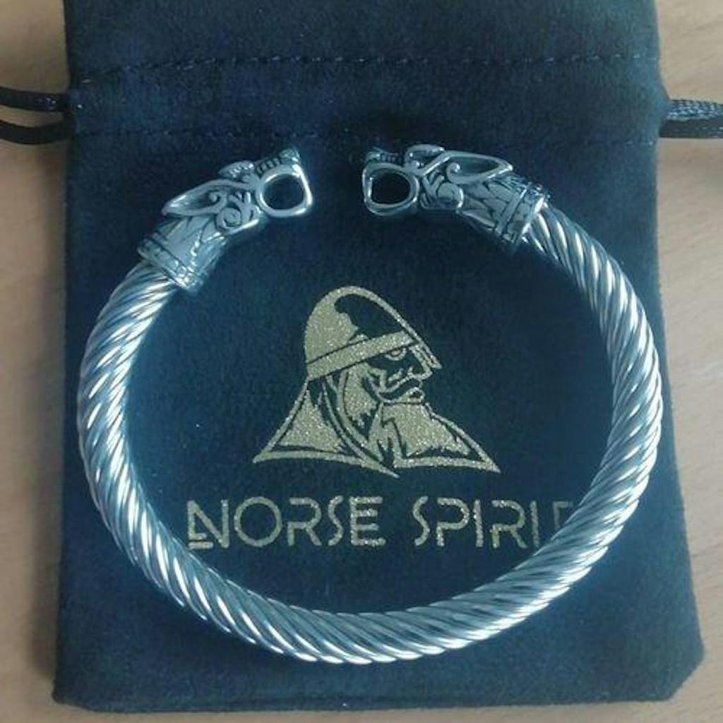 Stainless Steel Wolf Head Torc Bracelet - Norse Spirit