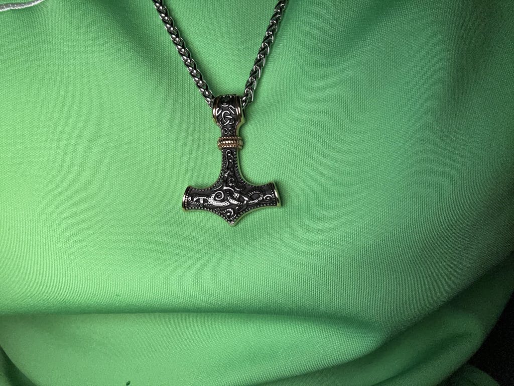 Viking Thor's Hammer Pendant - Norse Golden Mjolnir Amulet