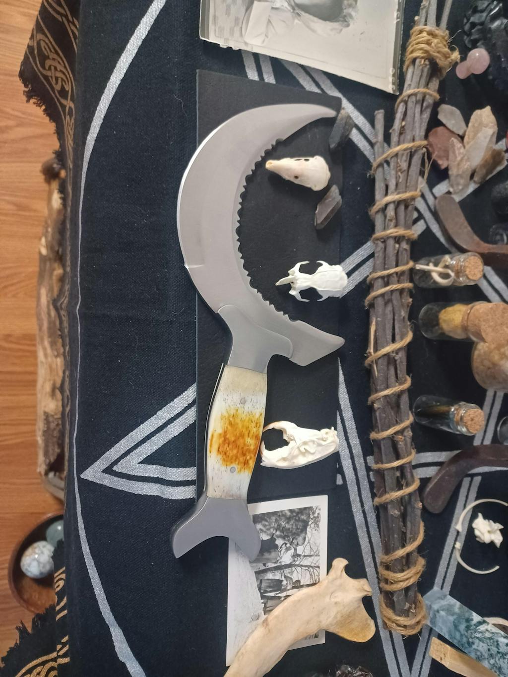 Large Boline, Cresent Moon Athame, Stainless Steel and Bone, Altar ...