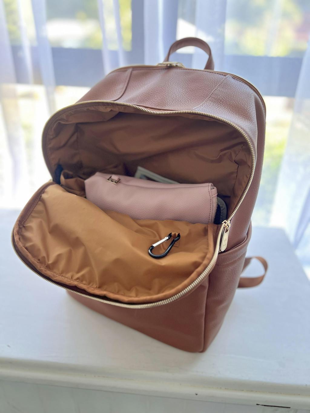 Multitasker Nappy Backpack in Chestnut Brown Vegan Leather — OiOi