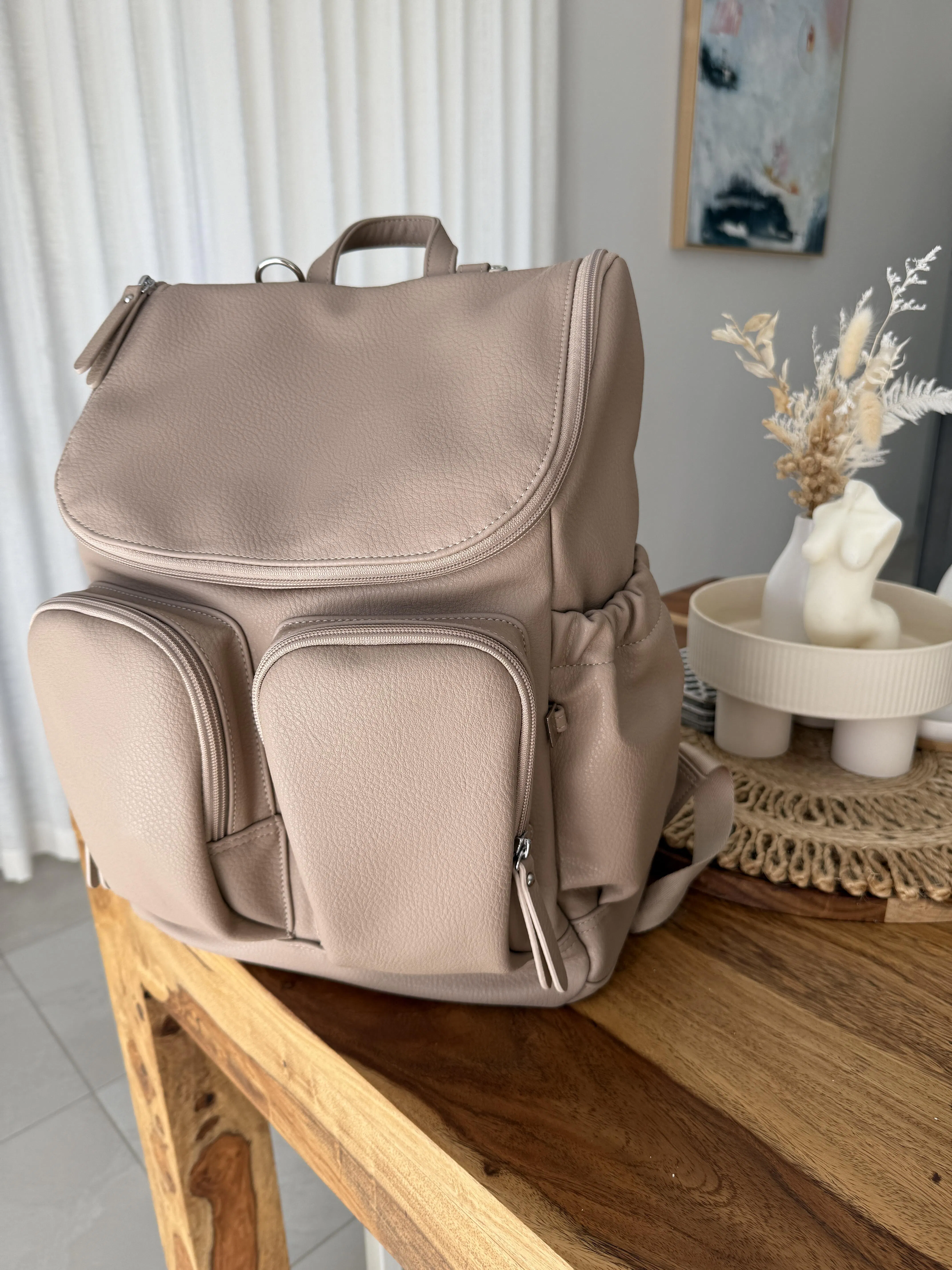 Tan Faux Leather Nappy Backpack — OiOi