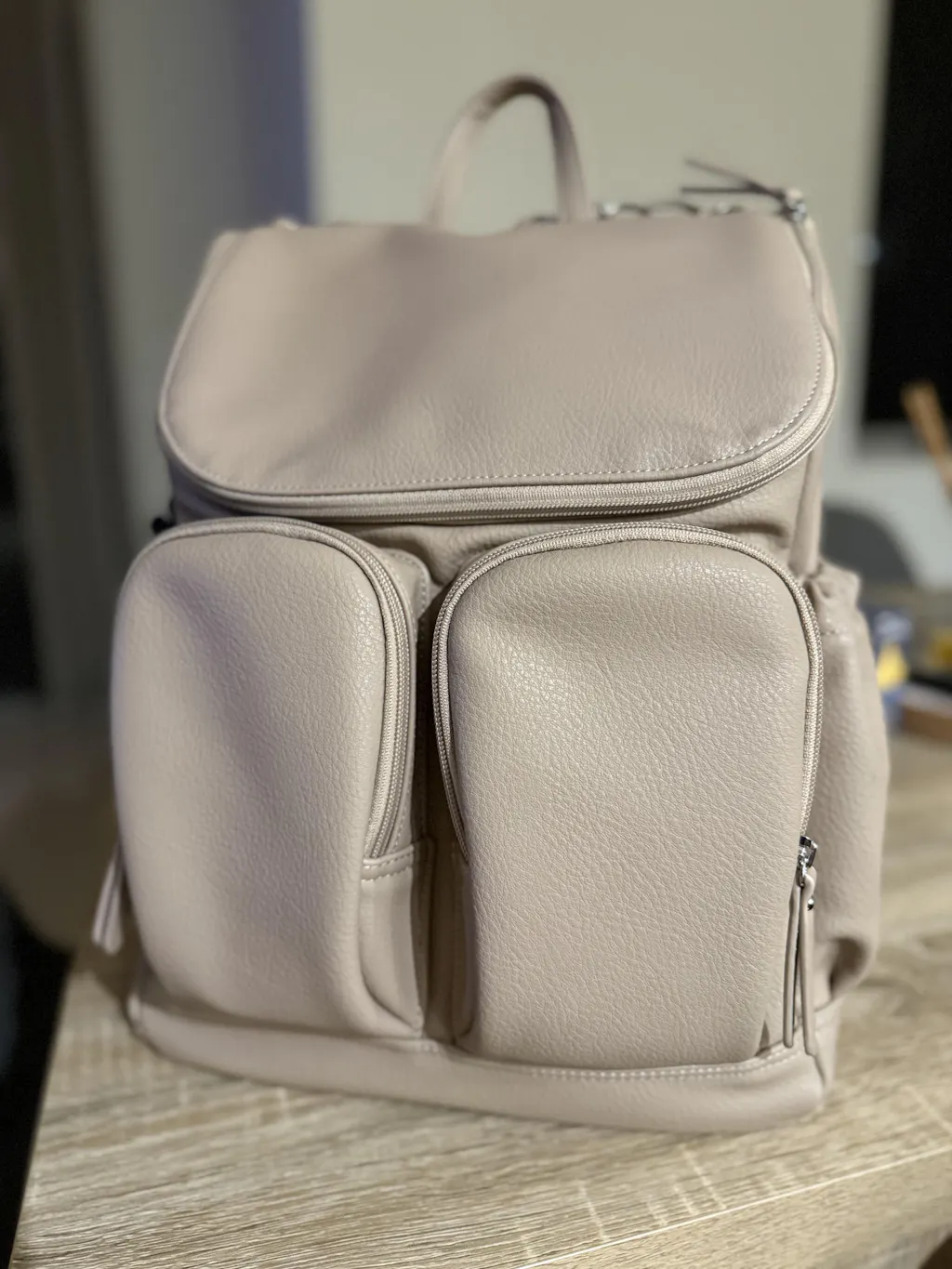 Tan Faux Leather Nappy Backpack — OiOi