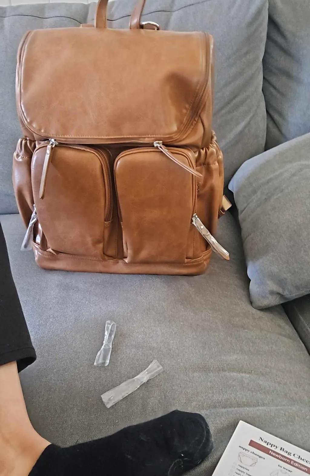 Tan Faux Leather Nappy Backpack — OiOi
