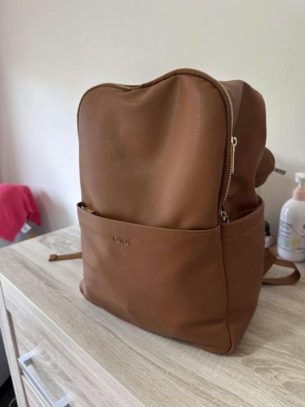 Multitasker Nappy Backpack in Chestnut Brown Vegan Leather — OiOi