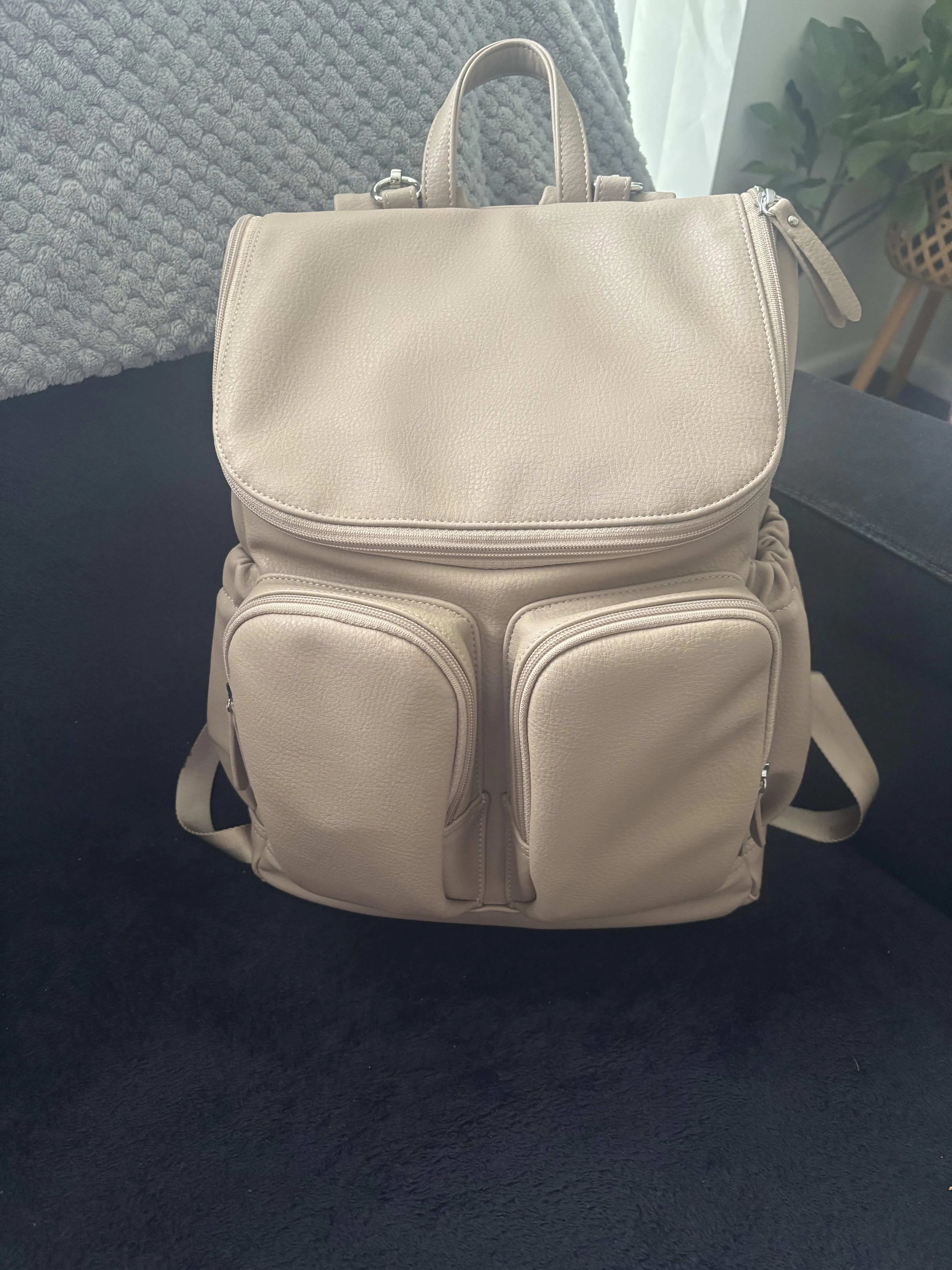 Tan Faux Leather Nappy Backpack — OiOi