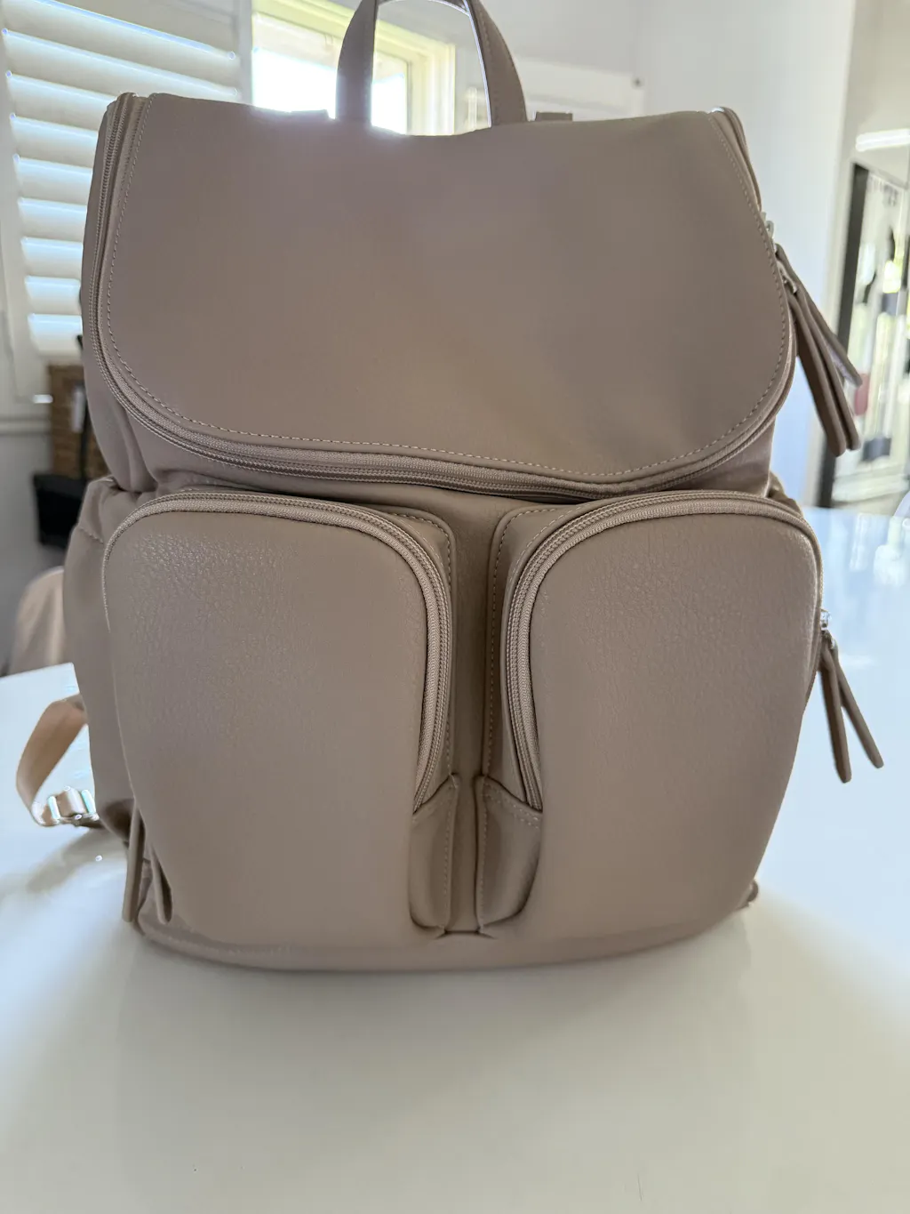 Tan Faux Leather Nappy Backpack — OiOi