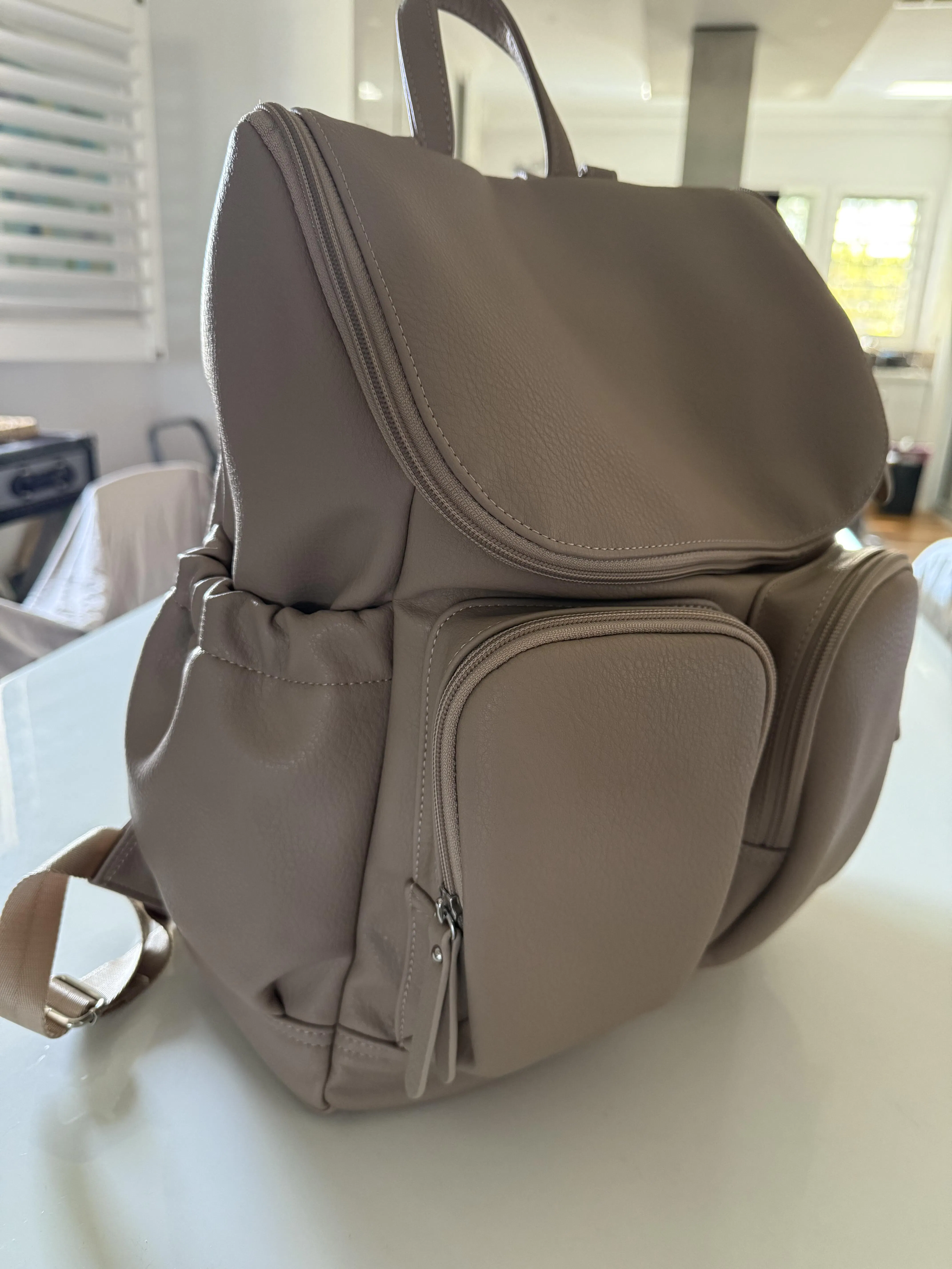 Tan Faux Leather Nappy Backpack — OiOi