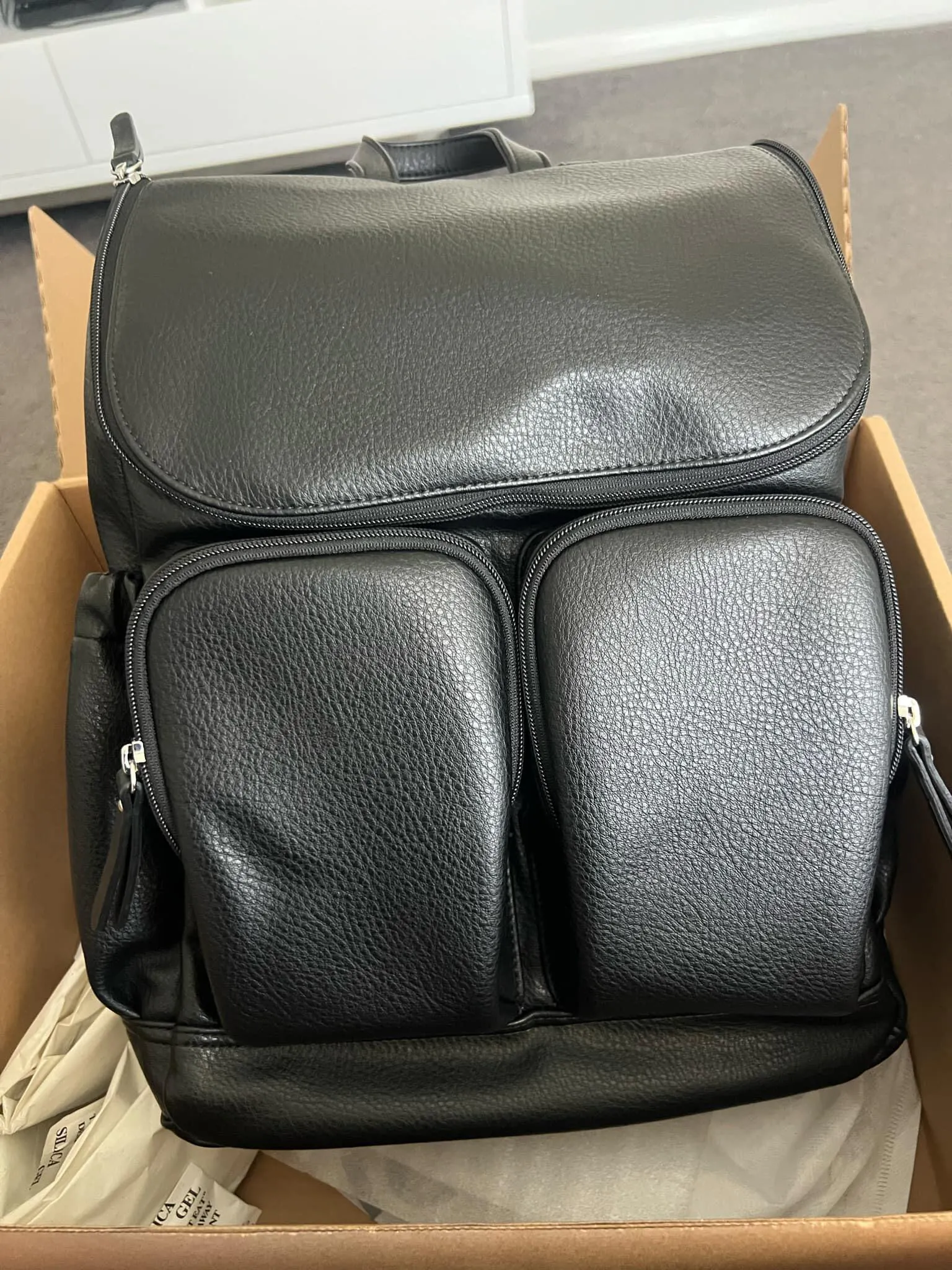 Tan Faux Leather Nappy Backpack — OiOi
