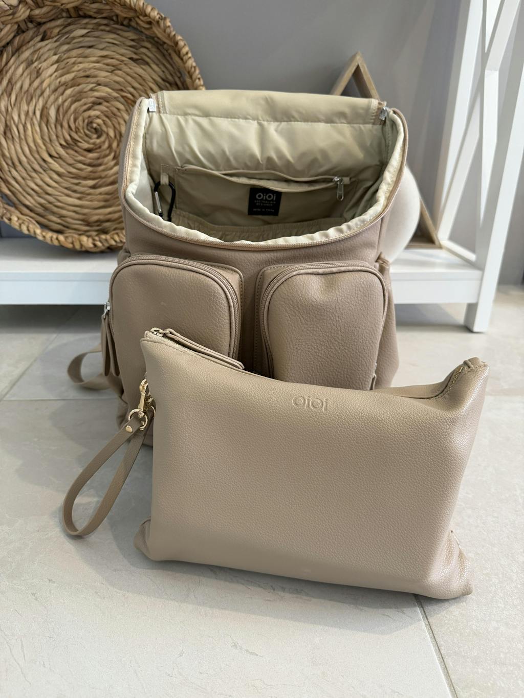 Faux Leather Nappy Changing Pouch - Chestnut Brown — OiOi