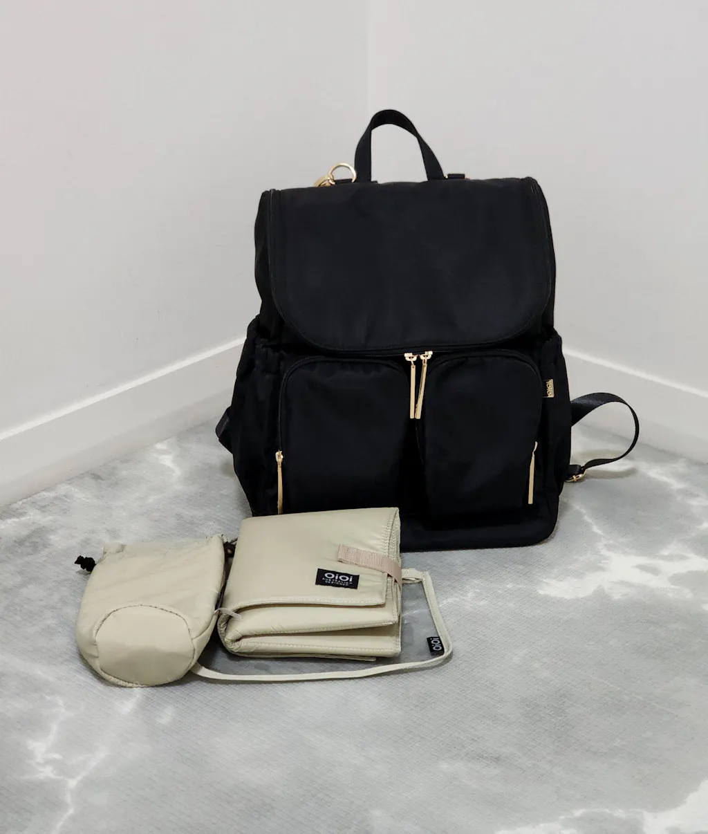 Nylon Nappy Backpack - Black with Gold Hardware — OiOi
