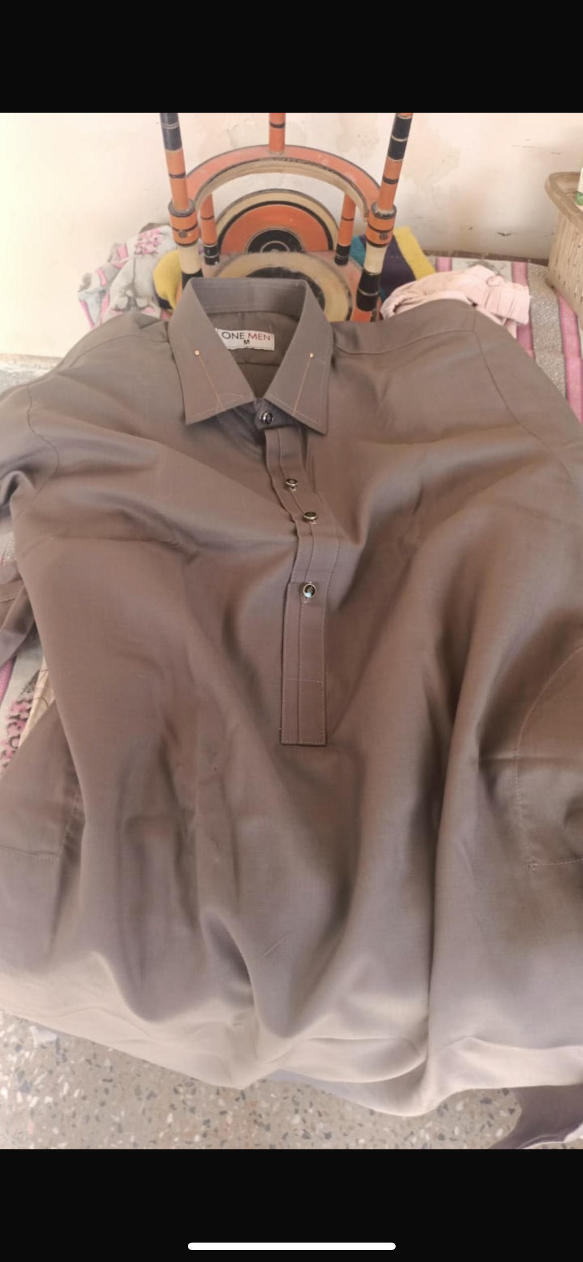 STITCHED SHALWAR WITH KAMEEZ WITH COLLAR YELLOW STRIP -GREY DN-0016