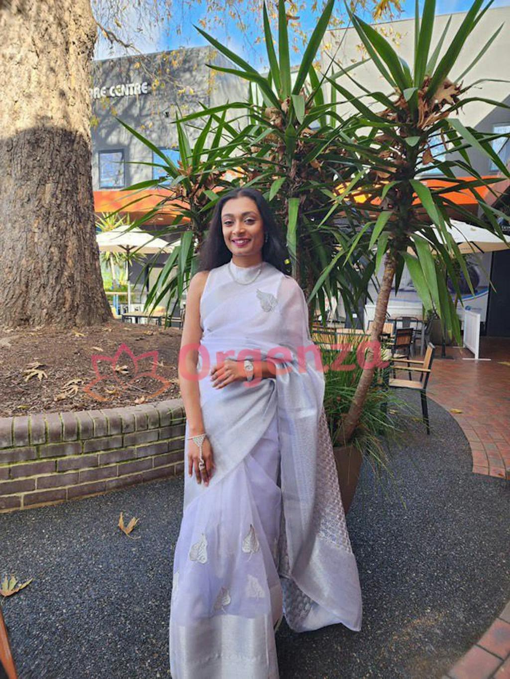 White Silver Organza Weaving Saree – Orgenza Store