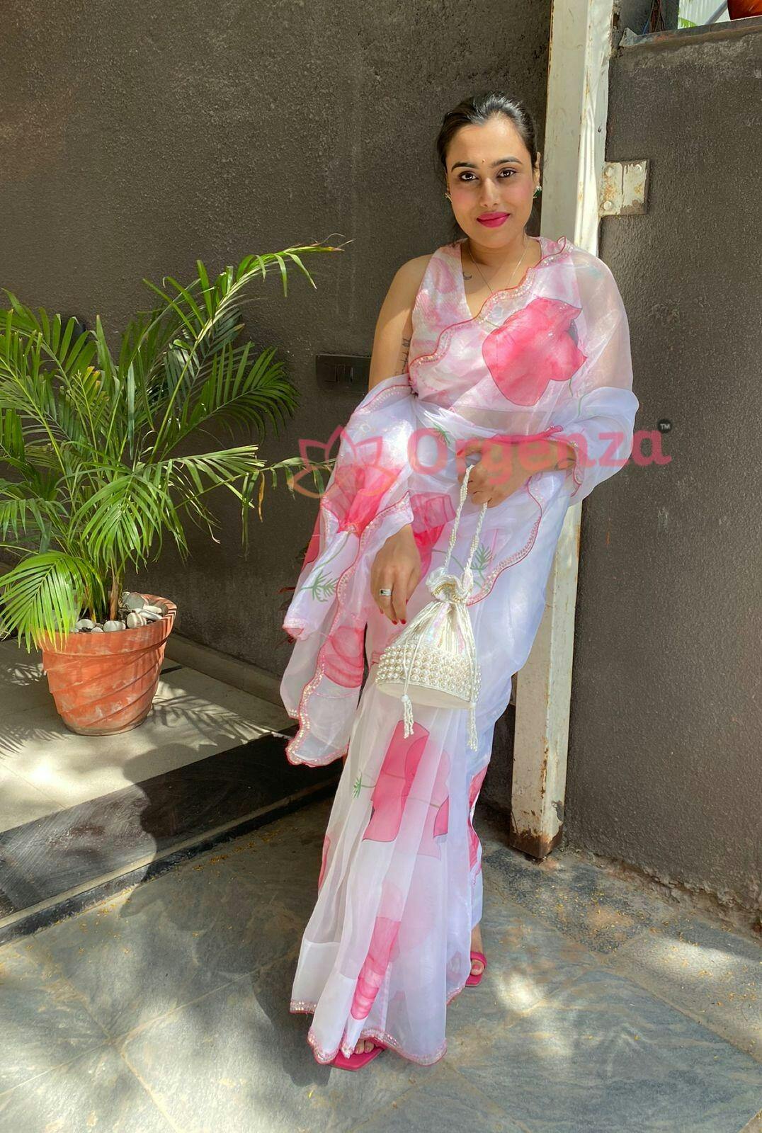 White Silver Organza Weaving Saree – Orgenza Store