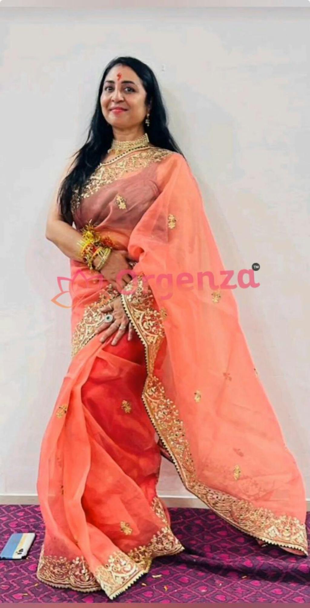 Orgenza || Gajri Color Moh Maya Heavy Gotta Patti Work Organza Saree