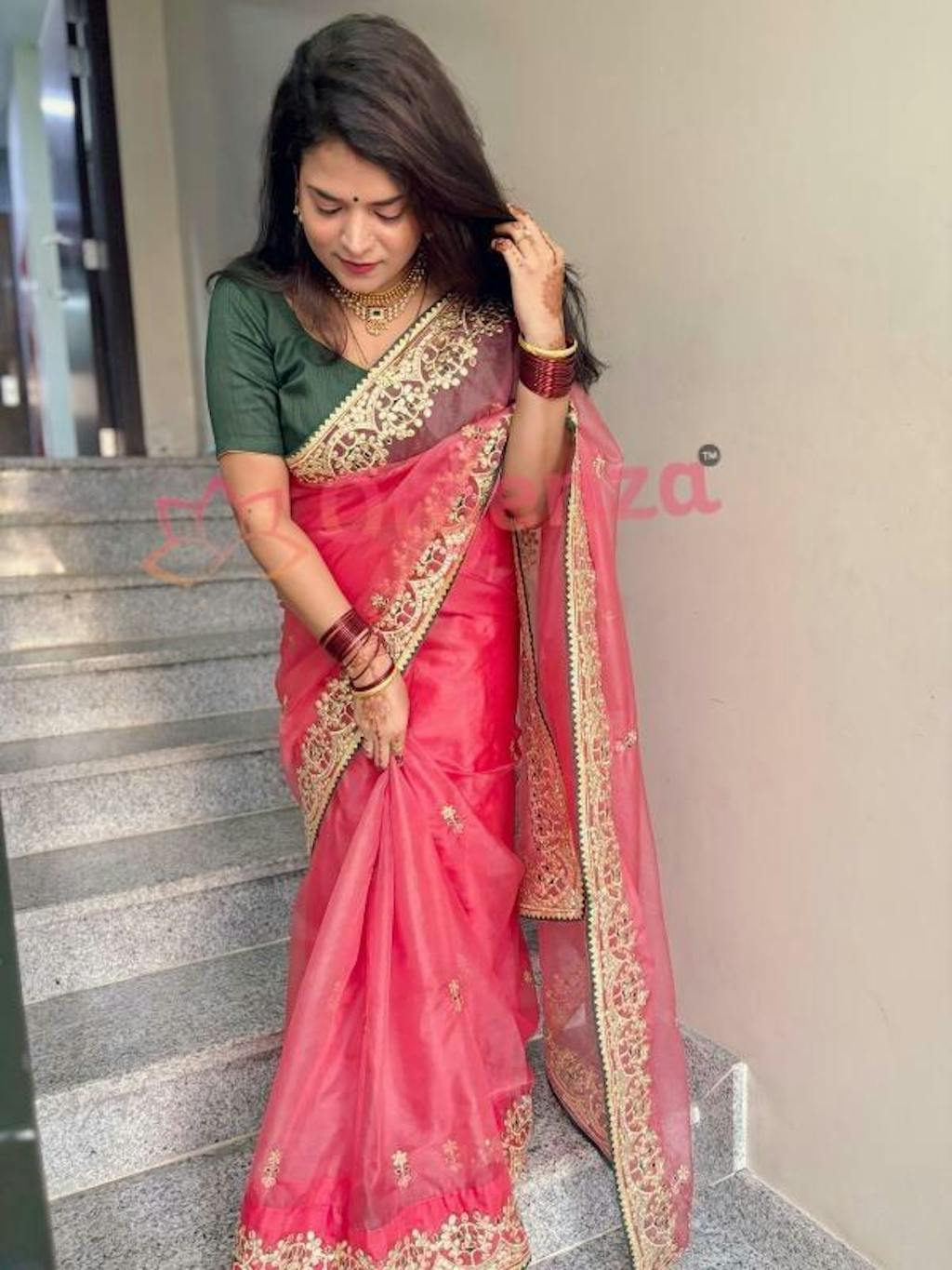 Orgenza || Gajri Color Moh Maya Heavy Gotta Patti Work Organza Saree