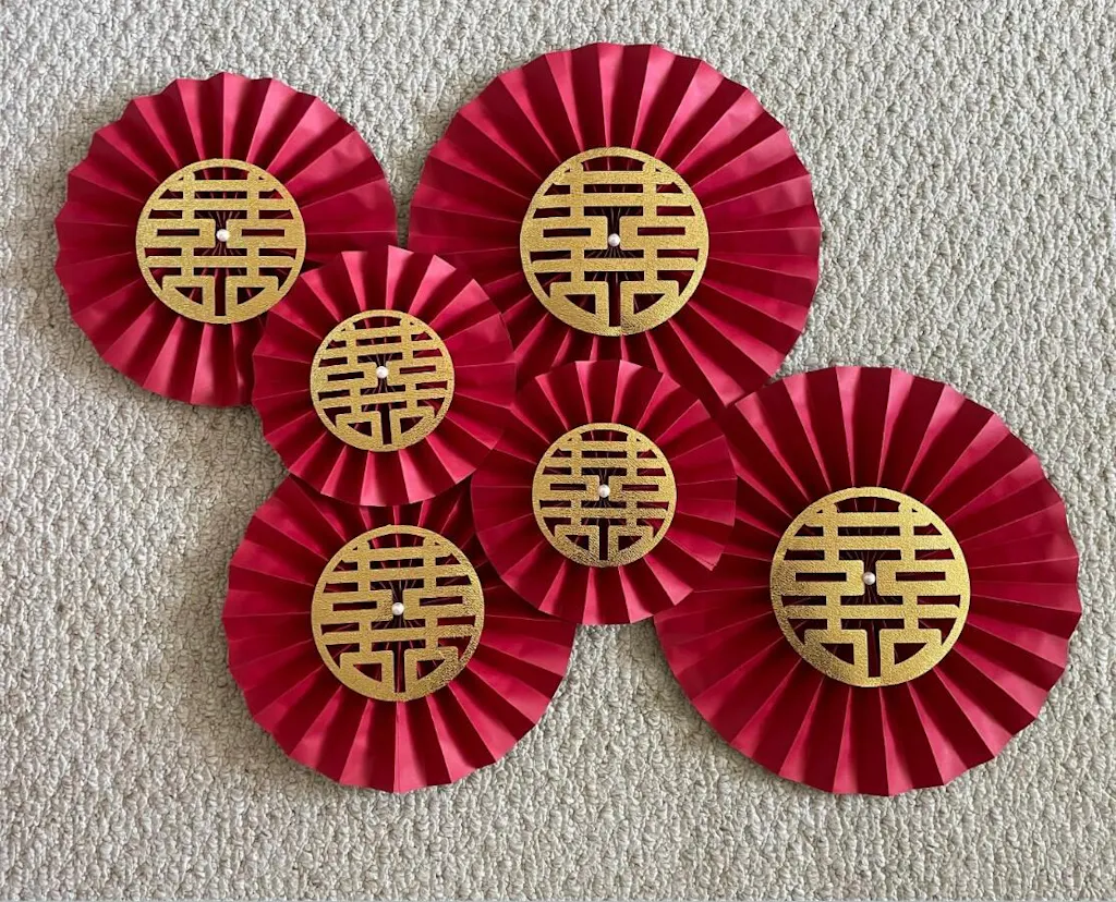 Red and Golden Double Happiness Flower Pinwheels Wall Decoration ...