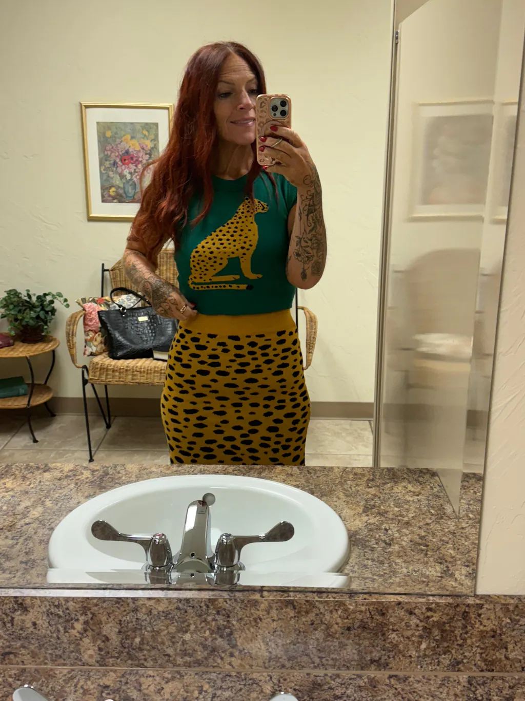 Women’s Green Leopard Print Knit Set with Cheetah Graphic – Crop Top ...