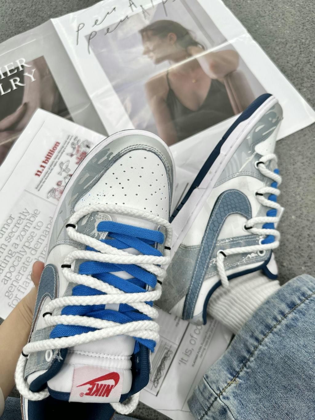 Silver Ocean Blue Jack - Men's Dunk Low Custom Kicks Premium Skate Shoe ...