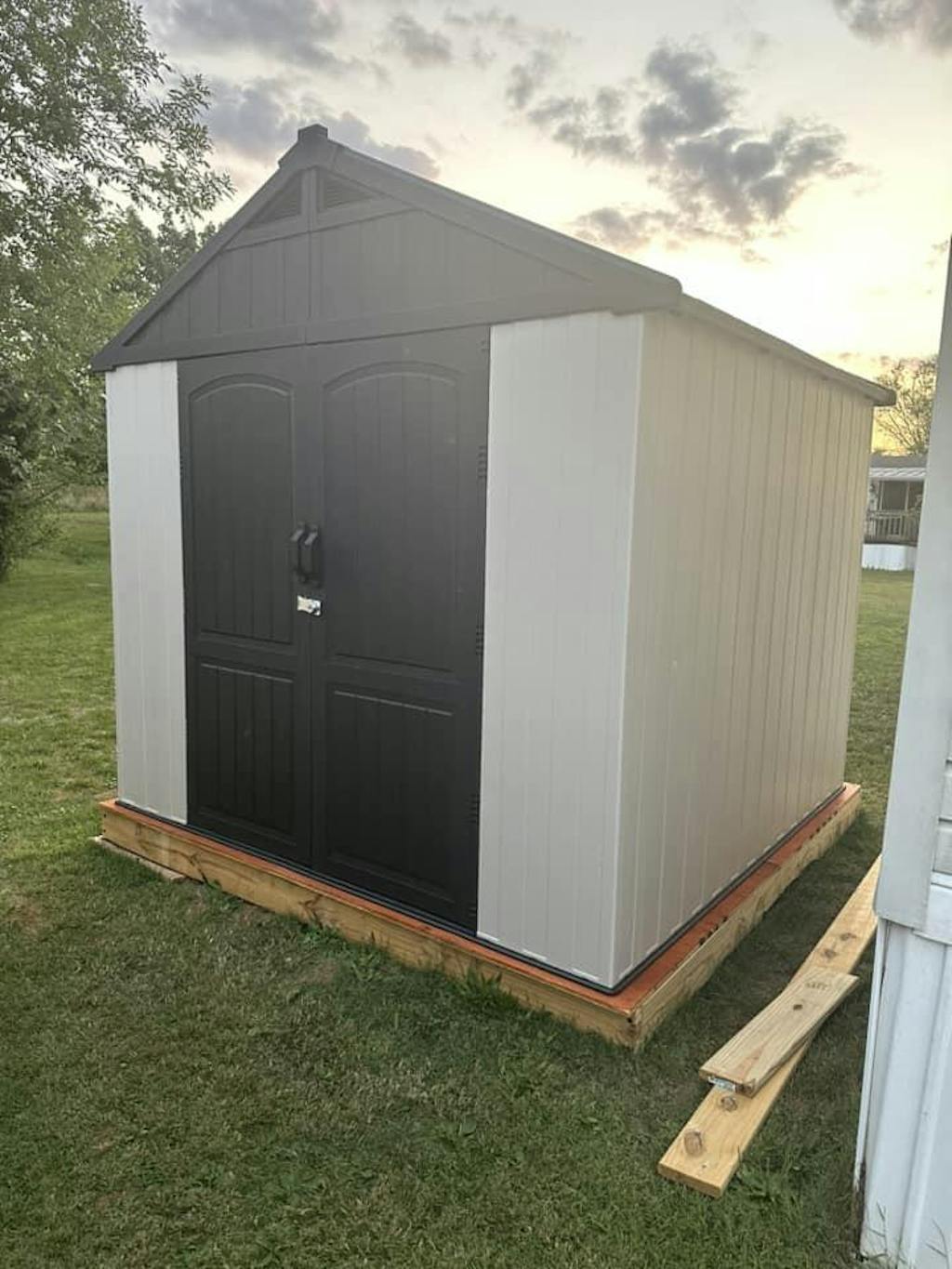 8x8 Plastic Storage Shed with Floor and Windows, Gray White | Patiowell