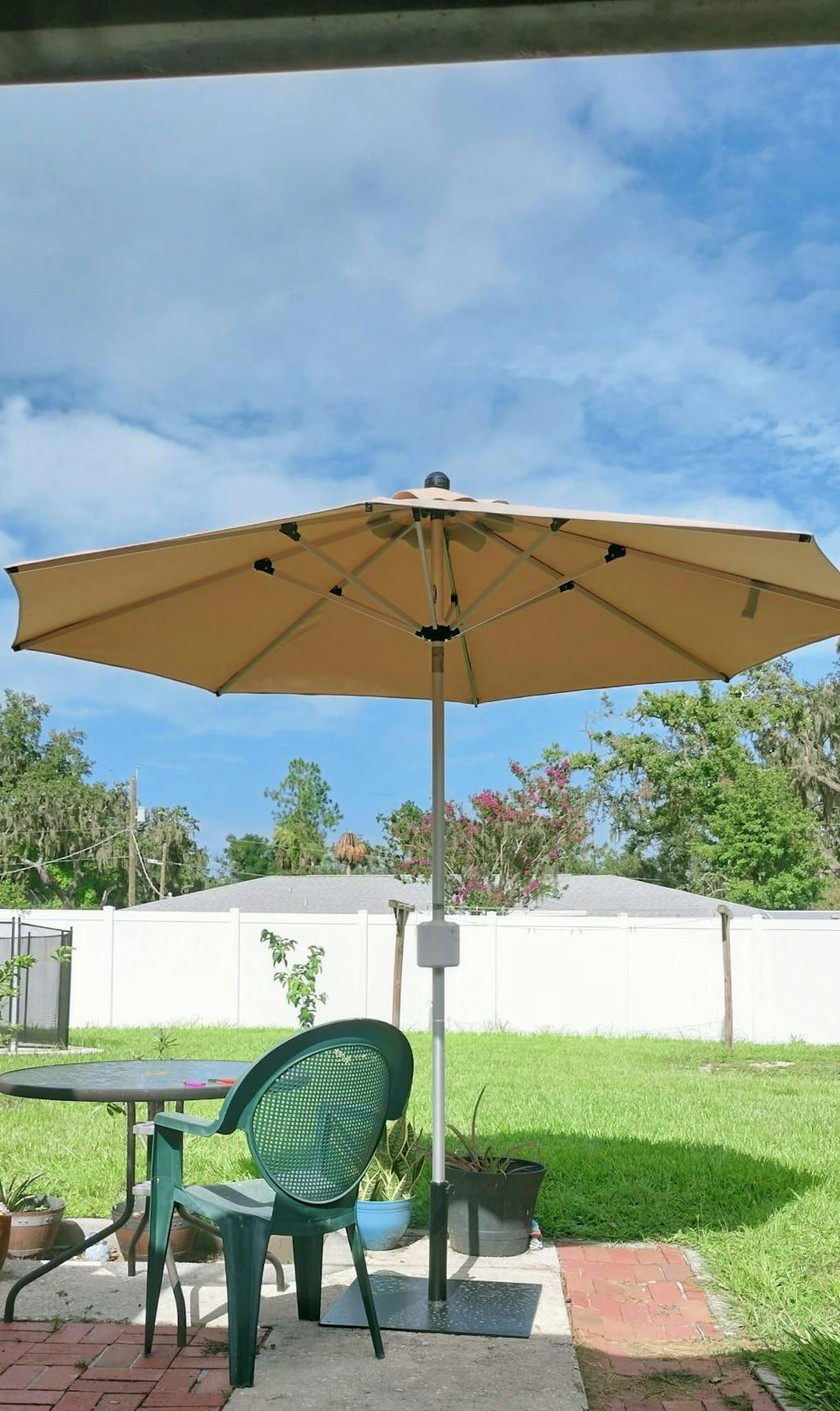 9ft Patio Motorized Remote Market Umbrella with Optional Base