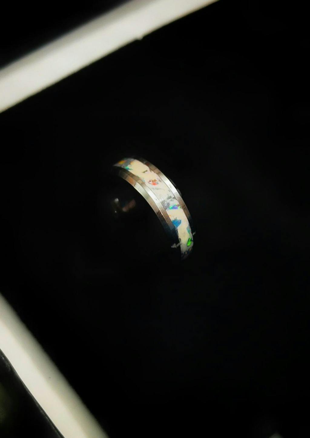 Matching Cosmic Glowstone Wedding Ring Set in Tungsten | Patrick Adair ...