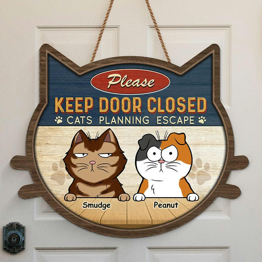 Welcome To Our Home Peeking Cats - Funny Personalized Cat Door Sign ...