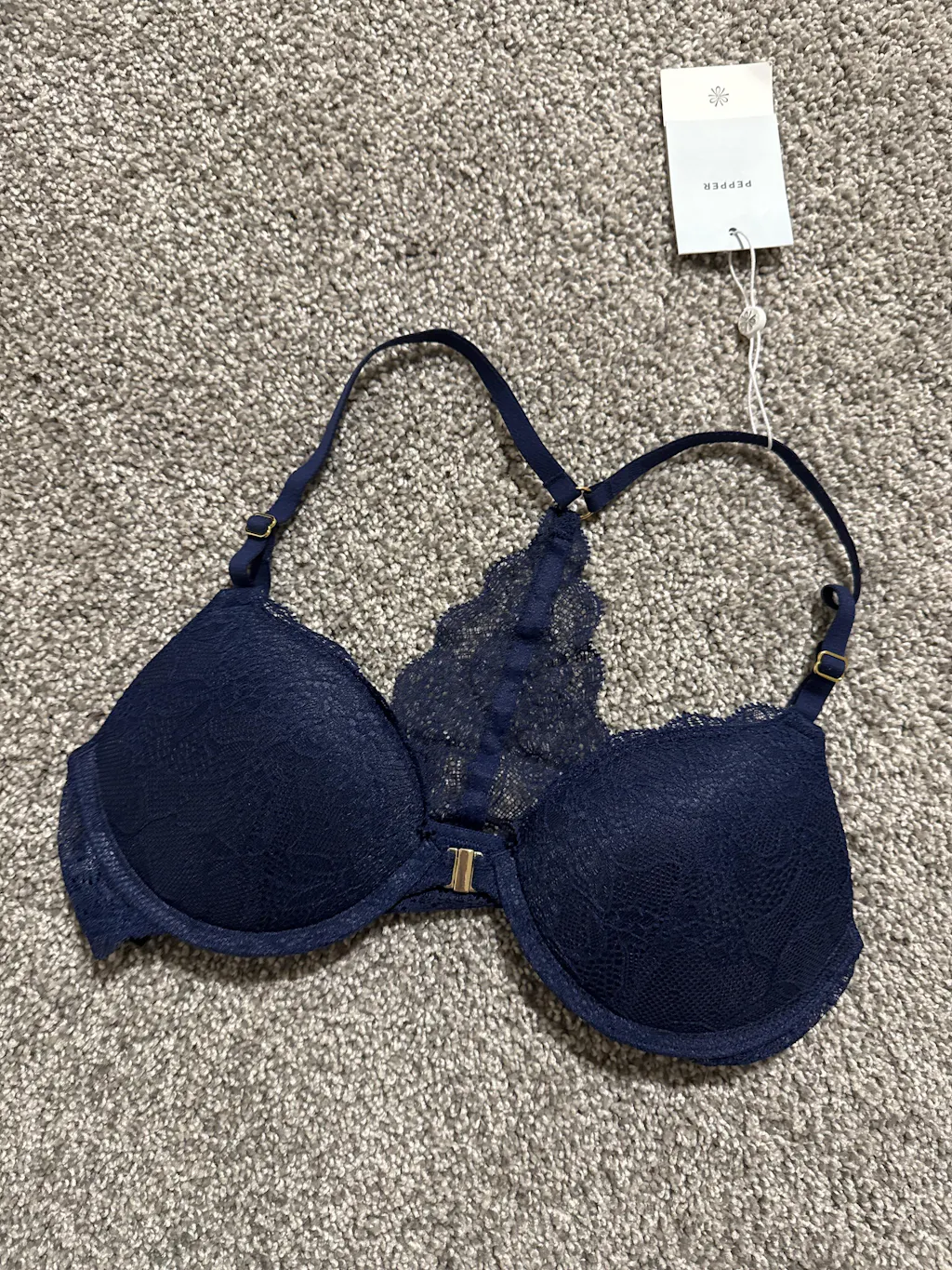 Racerback Push Up Bra in Black Lace - Pepper