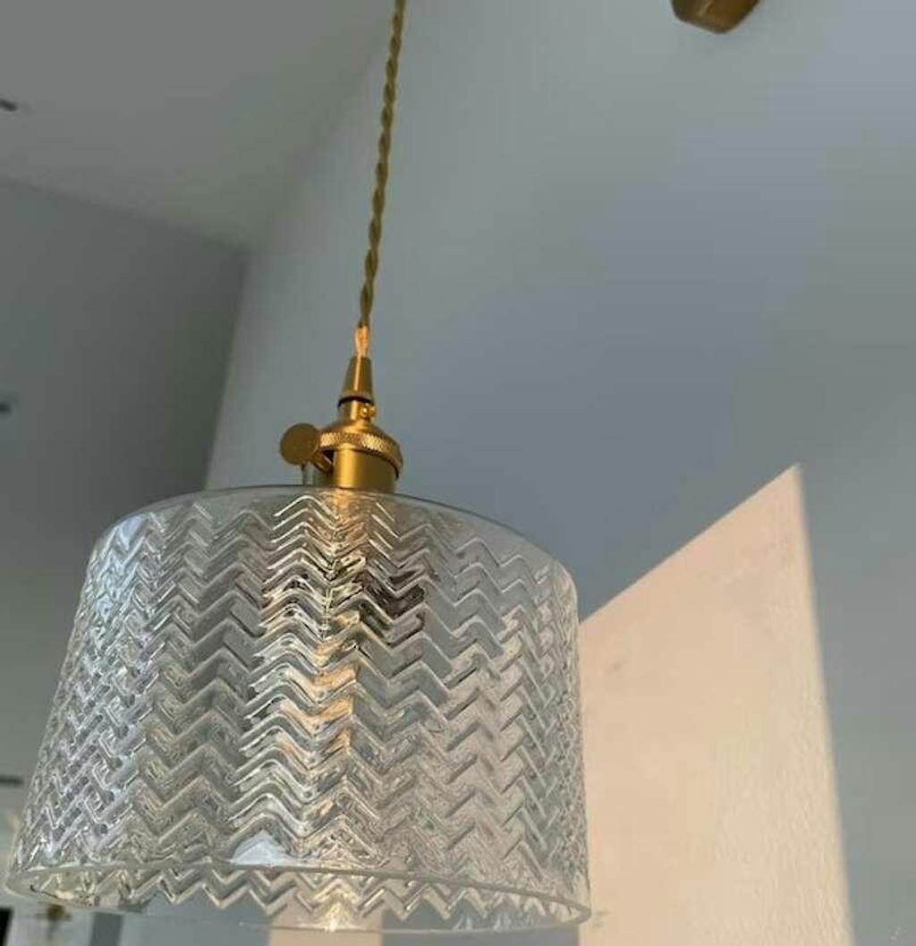Vintage Chandelier | Wave Pattern Glass Shade | Ping Lighting