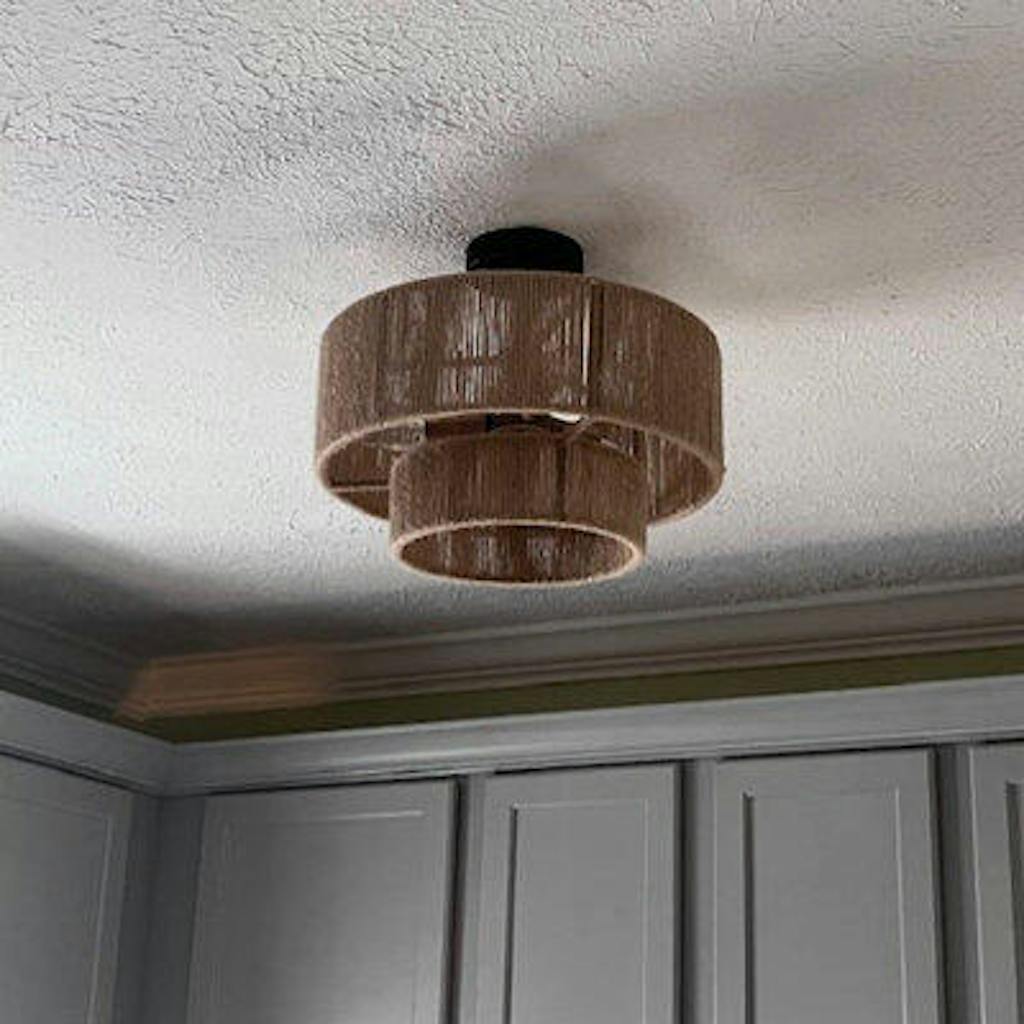 Jute Flush Mount Light | Bohemian Style Jute Ceiling Light | Ping Lighting